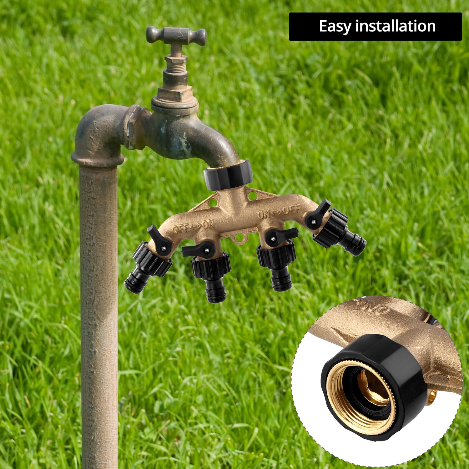 QWORK 4-Way Tap Splitter, G3/4 Brass Tap Splitter, Garden Hose Splitter ...