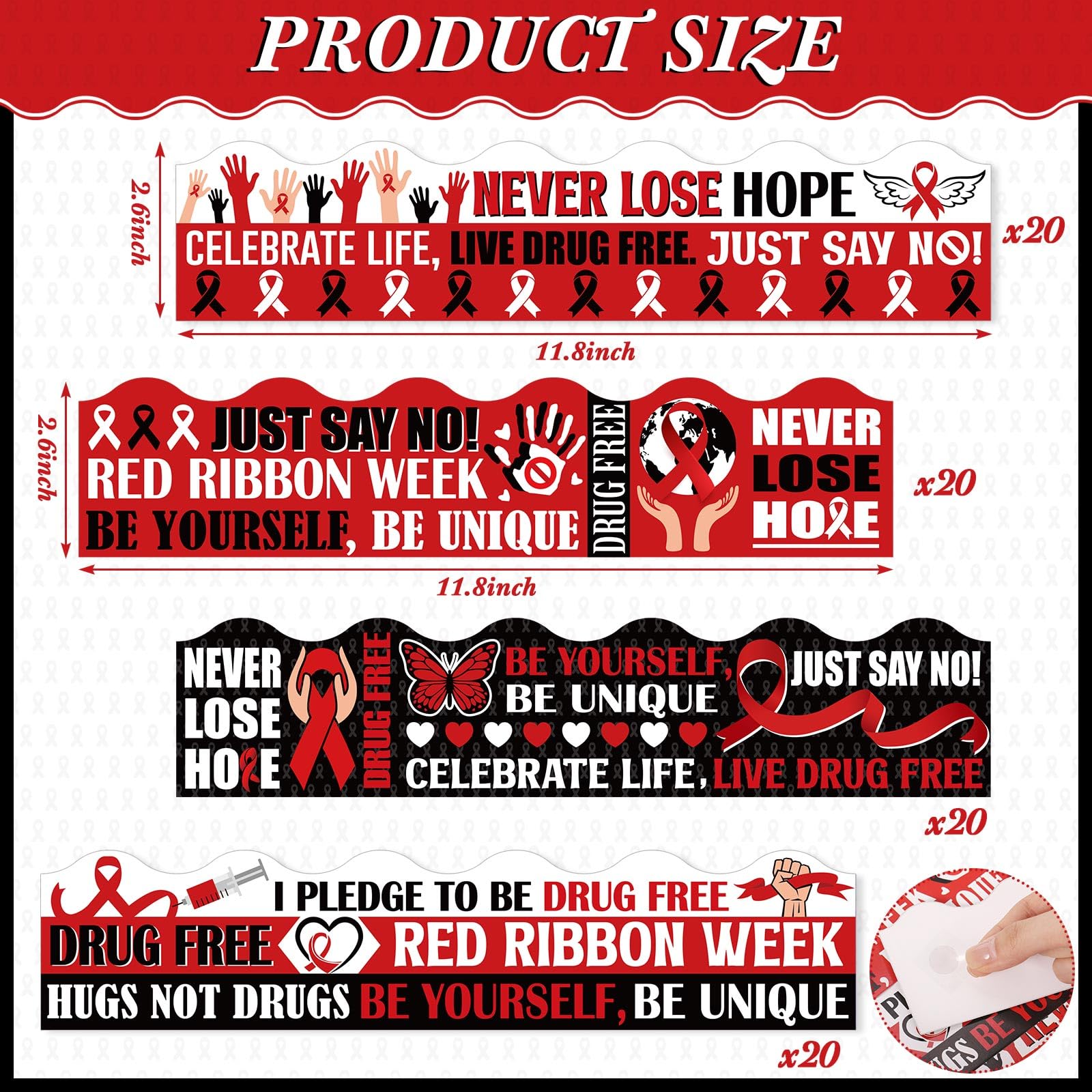 Snapklik.com : 79 Ft Red Ribbon Week Bulletin Board Borders 80 Pcs Drug ...
