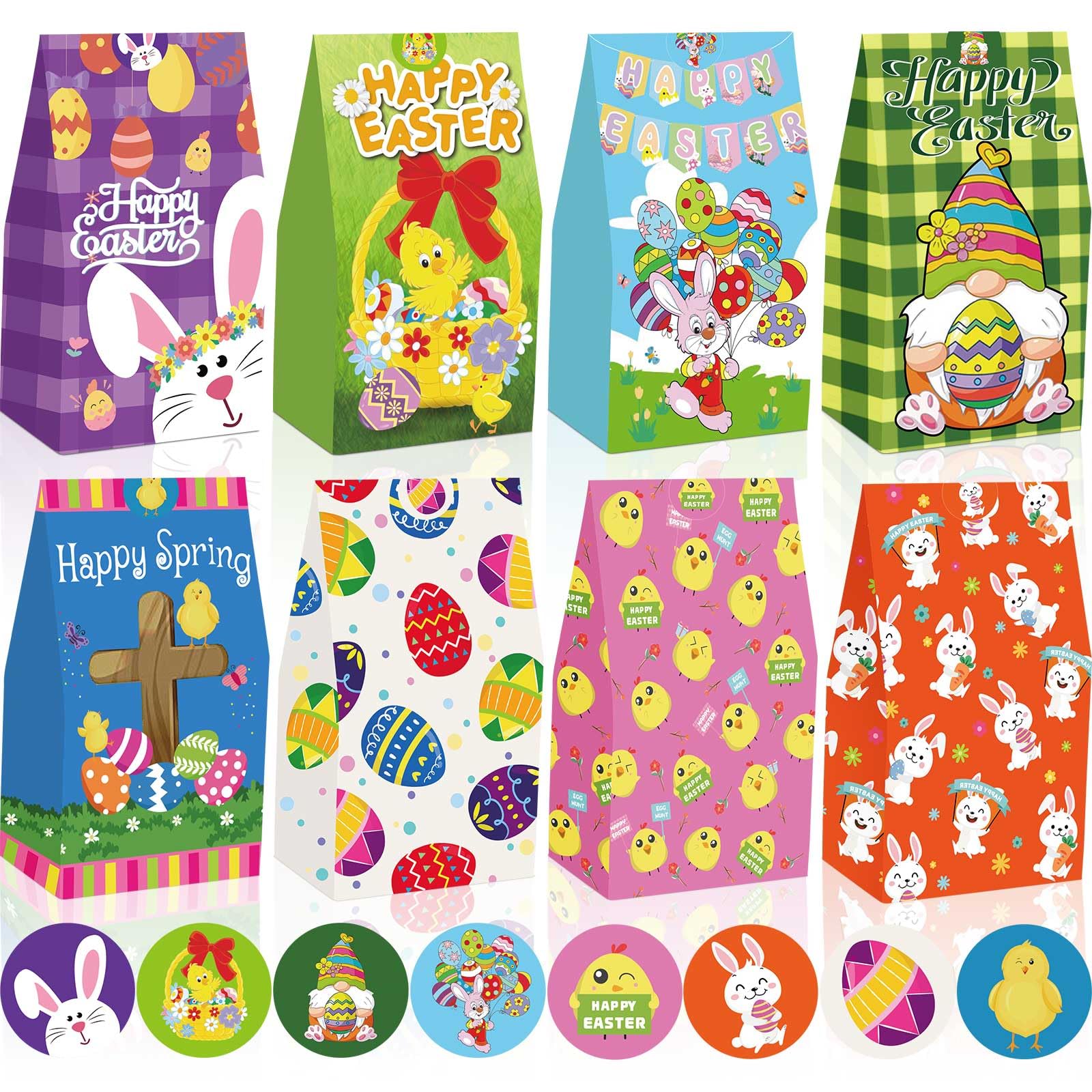 Snapklik.com : FEBSNOW 24 Pack Easter Gift Bags, Bunny Egg Easter Paper ...