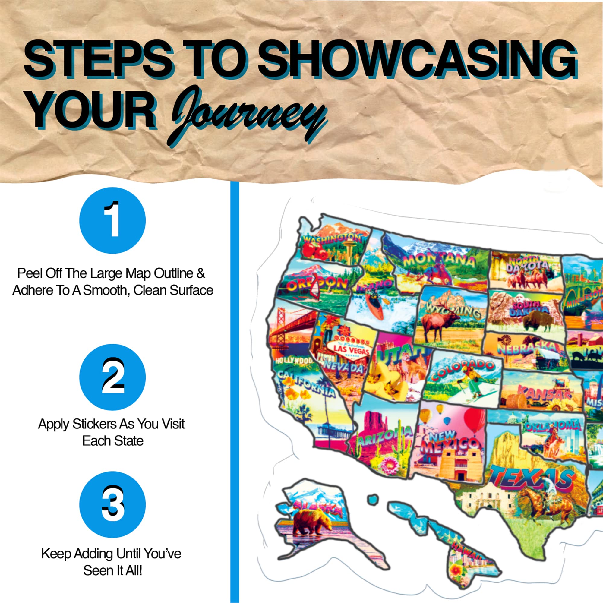 Snapklik.com : RV State Sticker Travel Map - Large Visited States Map ...