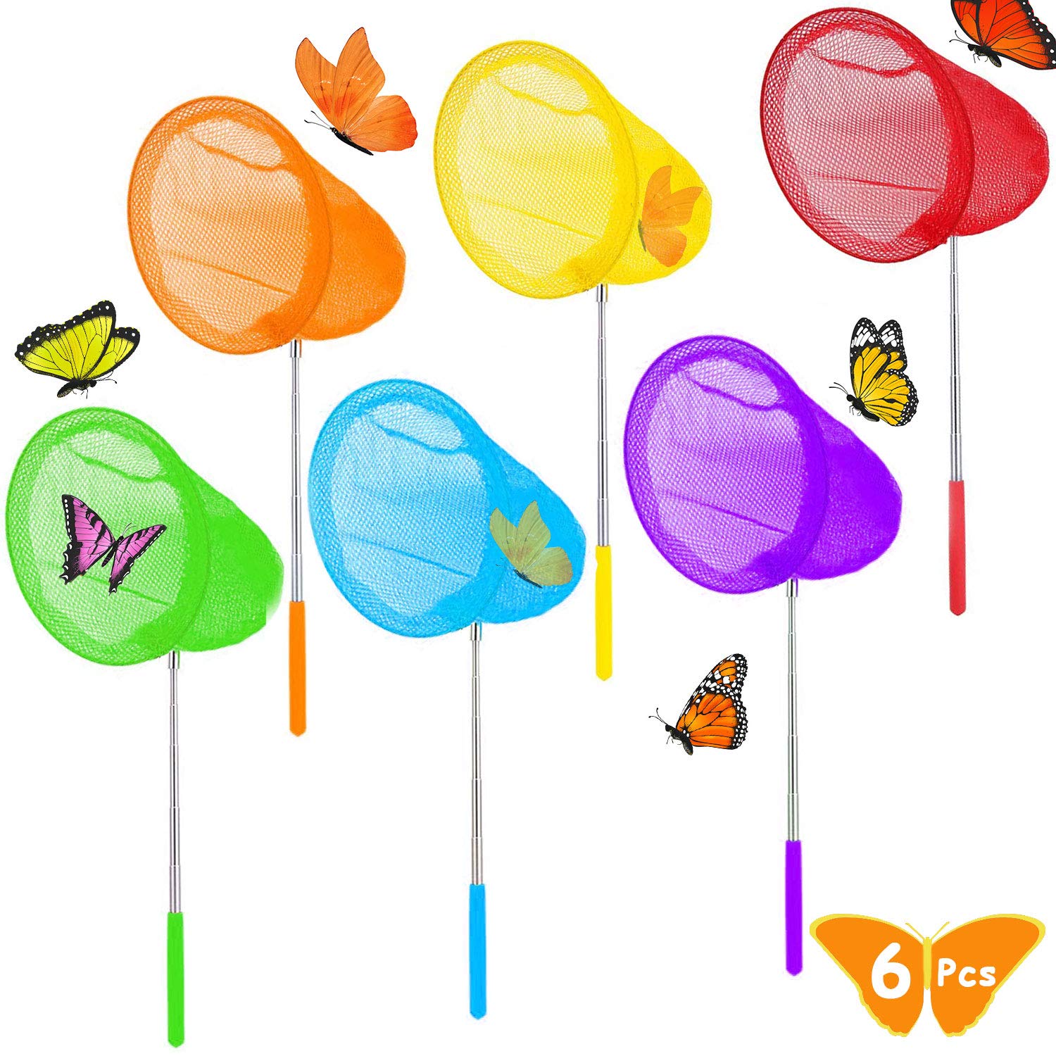 Buy LAOZHOU 6 Pack Telescopic Butterfly Net, Kids Fishing Net Pond Net ...