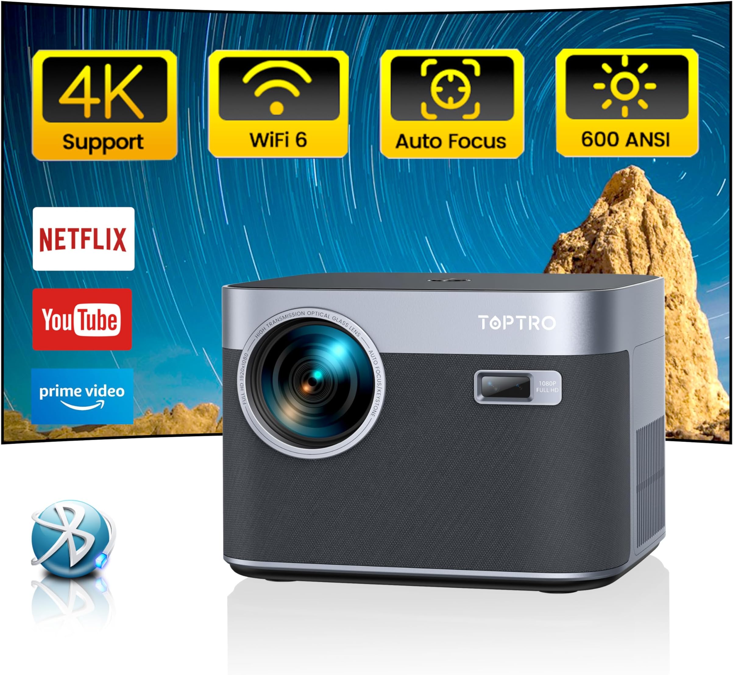Amazon.com: [Auto Focus/Keystone] TOPTRO X7 Android TV Projector with ...