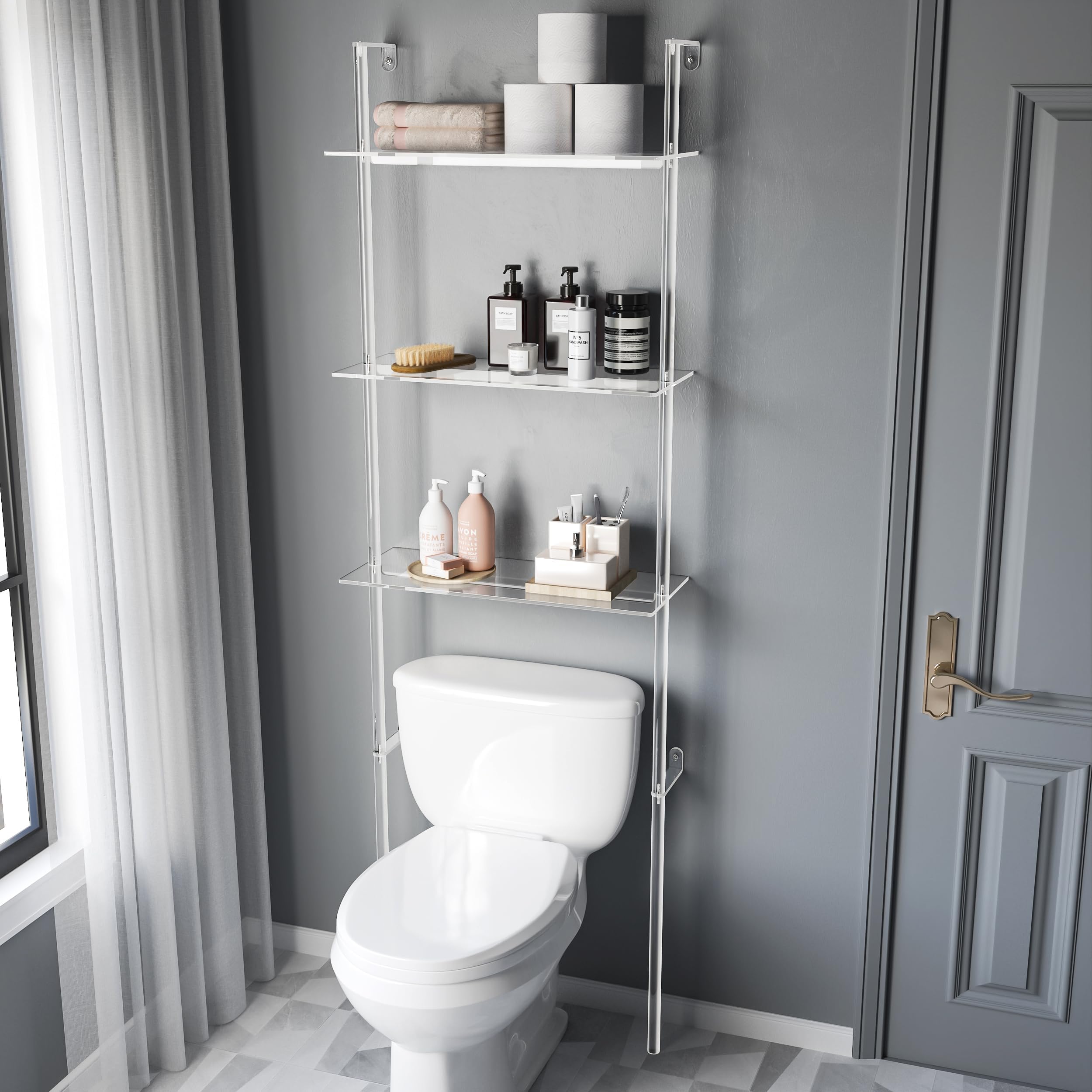 Amazon.com: 3-Tier Over The Toilet Storage Space Saver Ladder Shelf ...