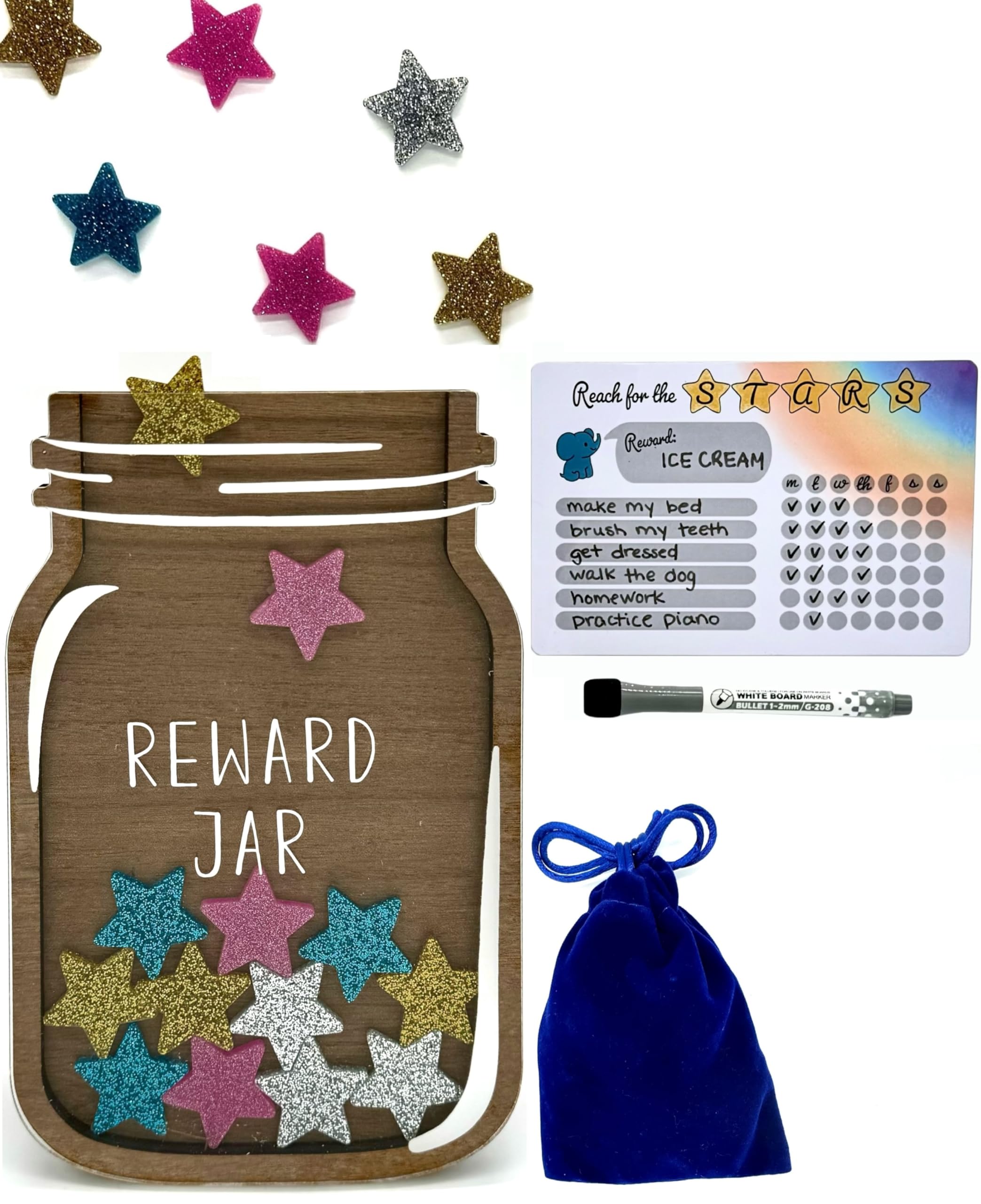 Kids Premium Wooden Star Reward Jar Chore Chart Toddler And Kids ...
