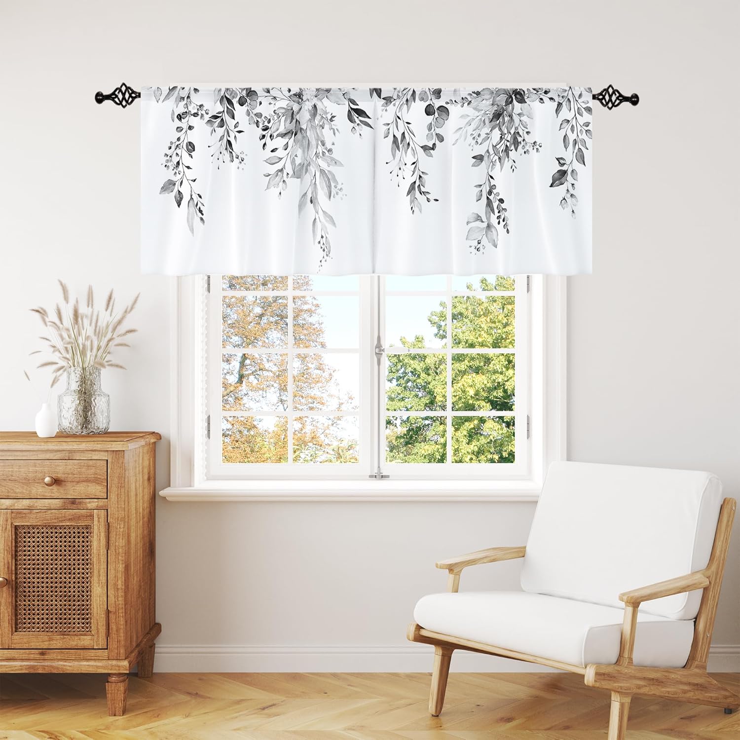 Amazon.com: Visioun Farmhouse Eucalyptus Black Gray Leaves Curtain ...