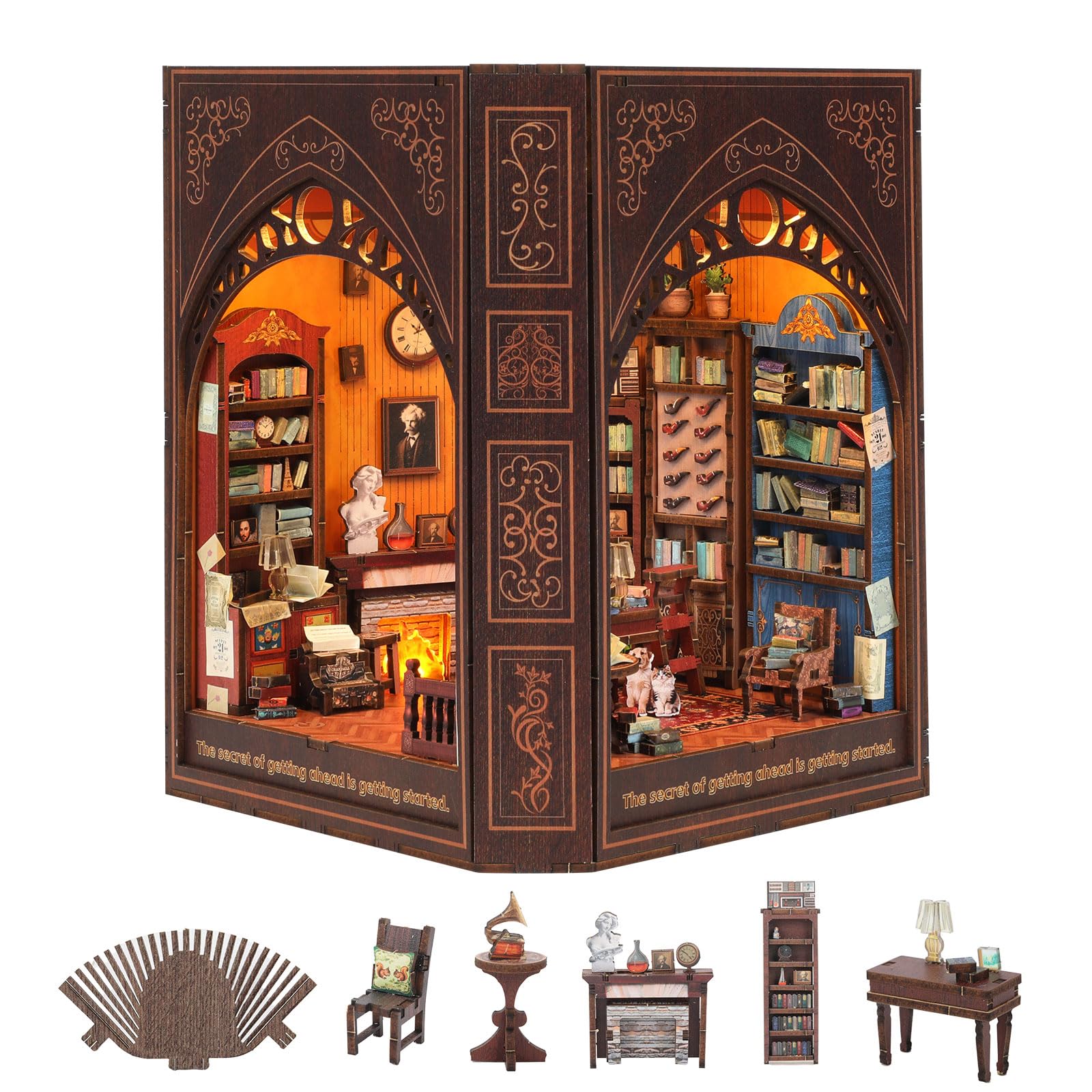 Bookshelf Decor Book Nook DIY Kit With LED Light - Mark Twain Library ...