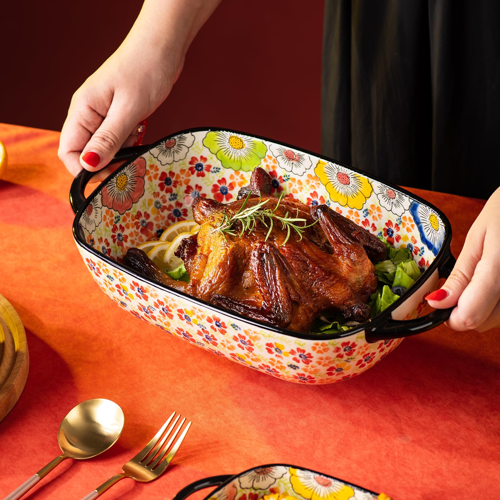 ONECCI Retro pastoral style Ceramic Baking Dish Rectangular Bakeware ...