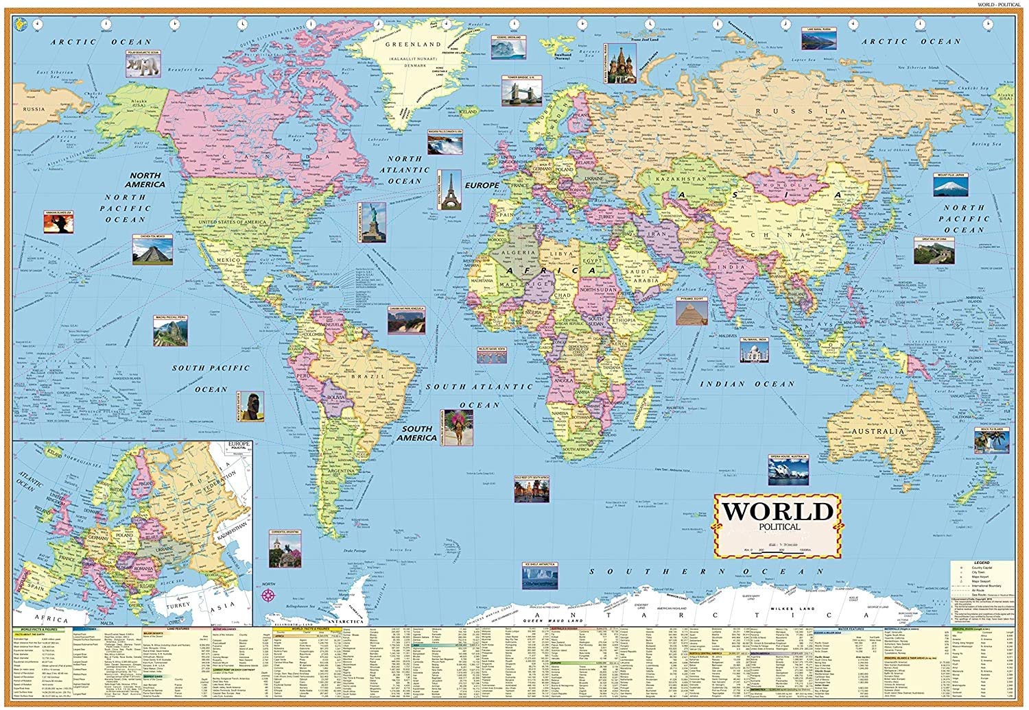 Buy World Political Map - Laminated | Size : 70×100 cm | World Map ...