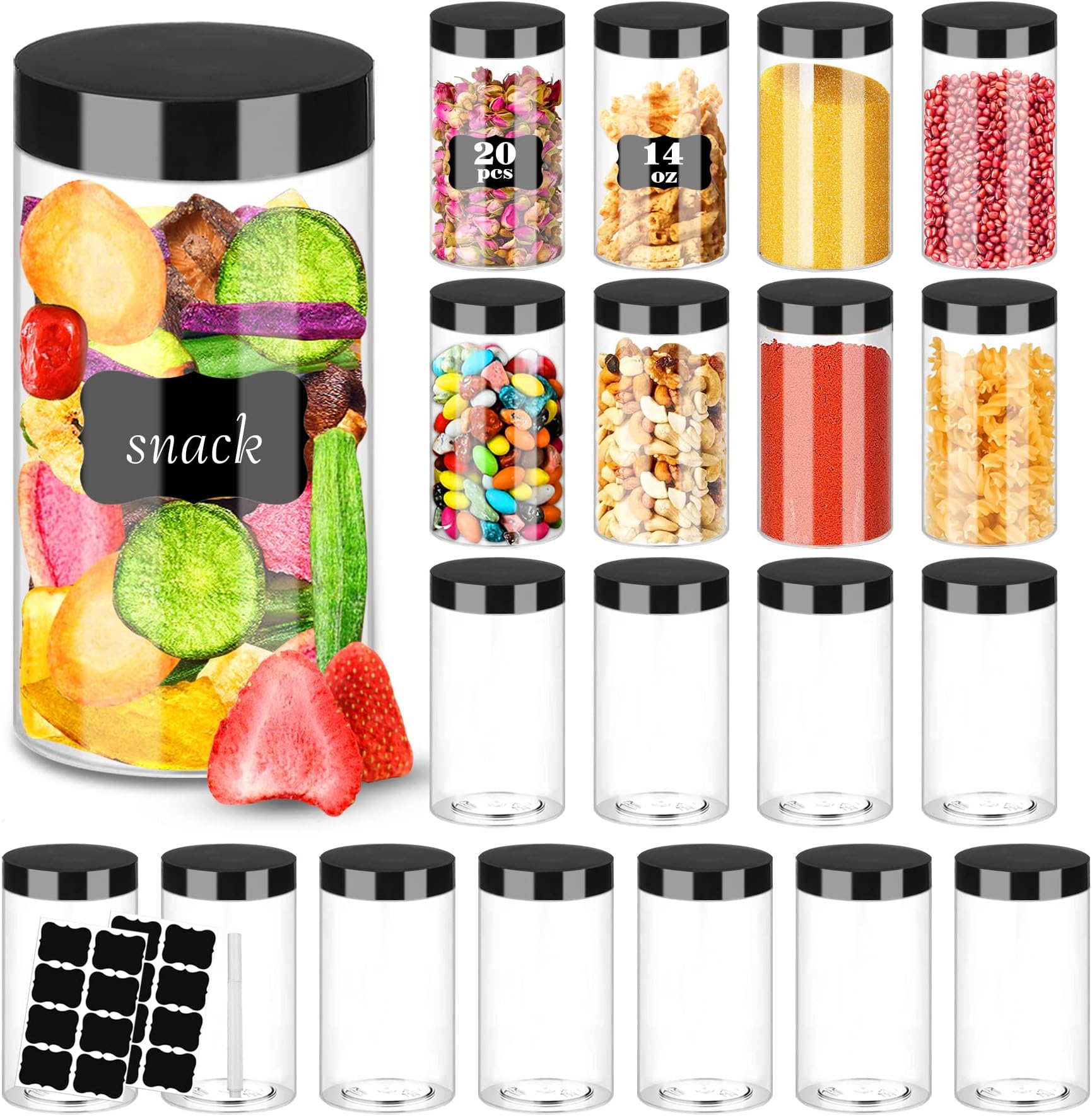 Amazon.com: Tebery 16 Pack Clear Plastic Jars Bottles Canisters with ...