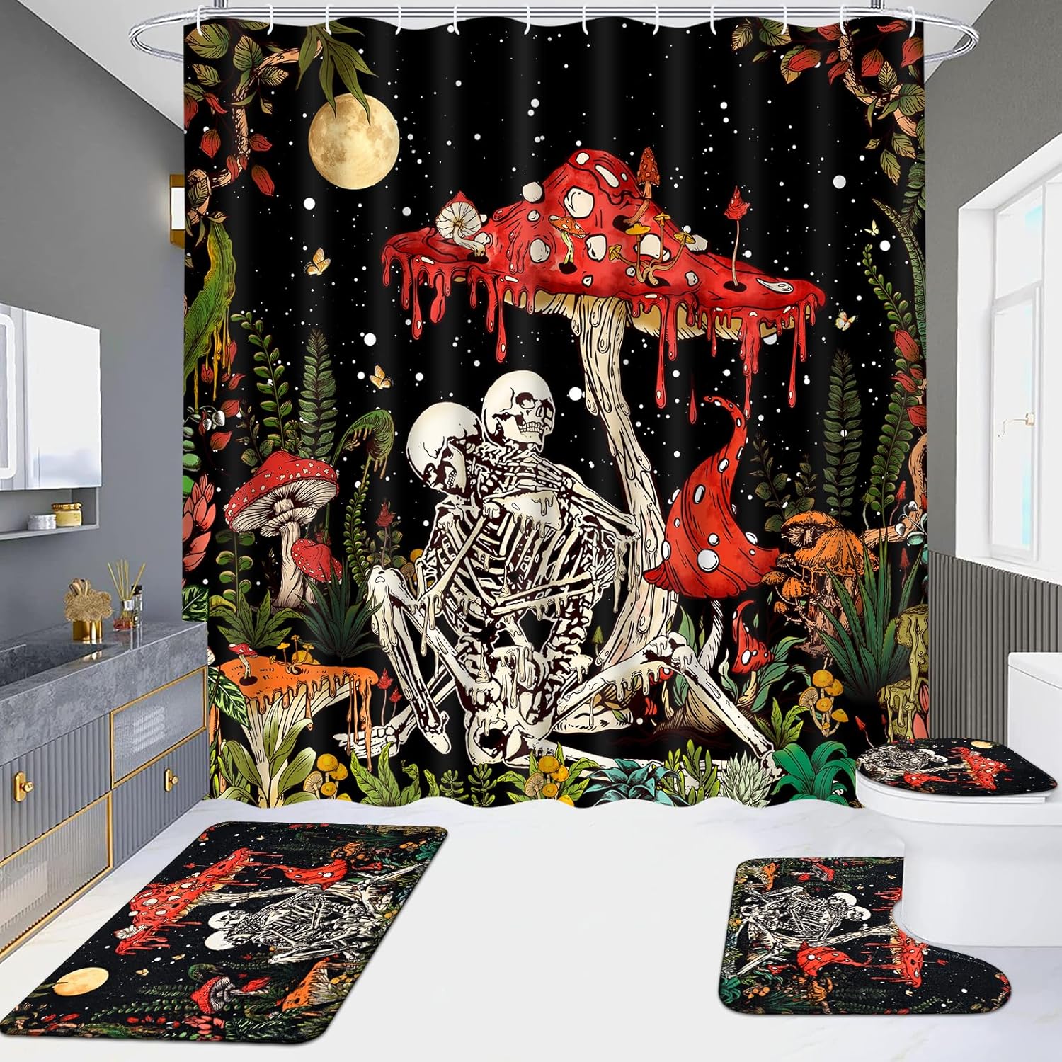 Amazon.com: Alishomtll 4 Pcs Halloween Shower Curtain Sets with Rugs ...