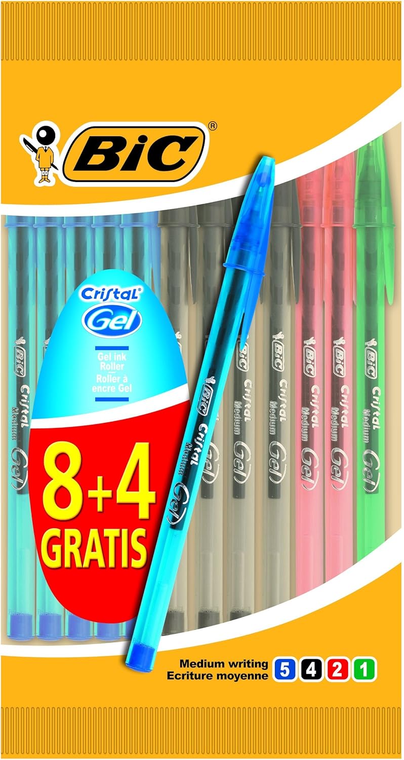BIC Cristal Gel Pen - Assorted (Pack of 8, Plus 4 Free) : Amazon.co.uk ...