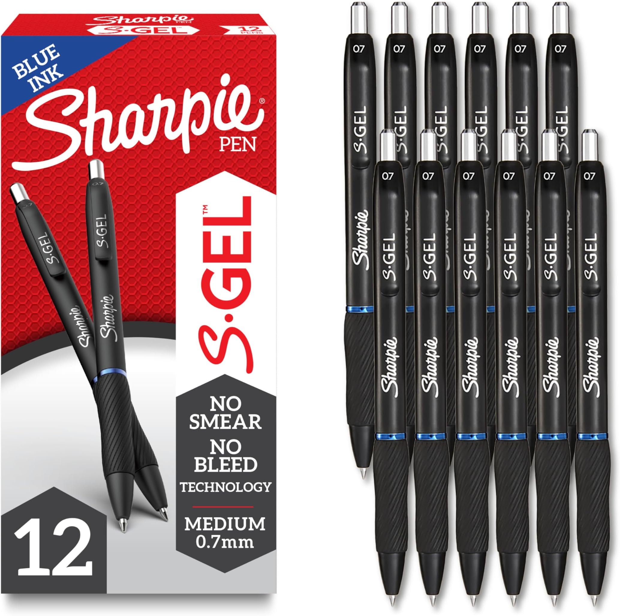 Sharpie S-Gel Retractable 0.7 mm Gel Pen, Black (Box of 12): Gel Ink ...