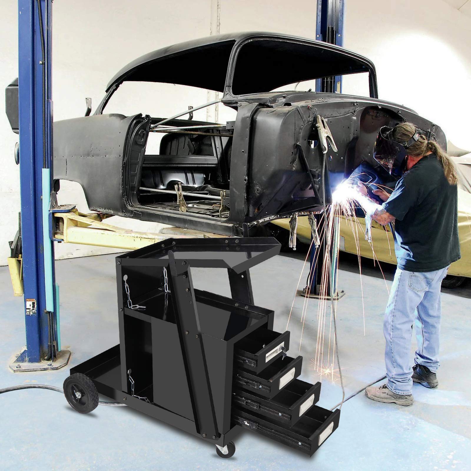 F2C 2-Tier 4-Drawer Cabinet Welding Cart Mig Tig Arc Plasma Welding ...