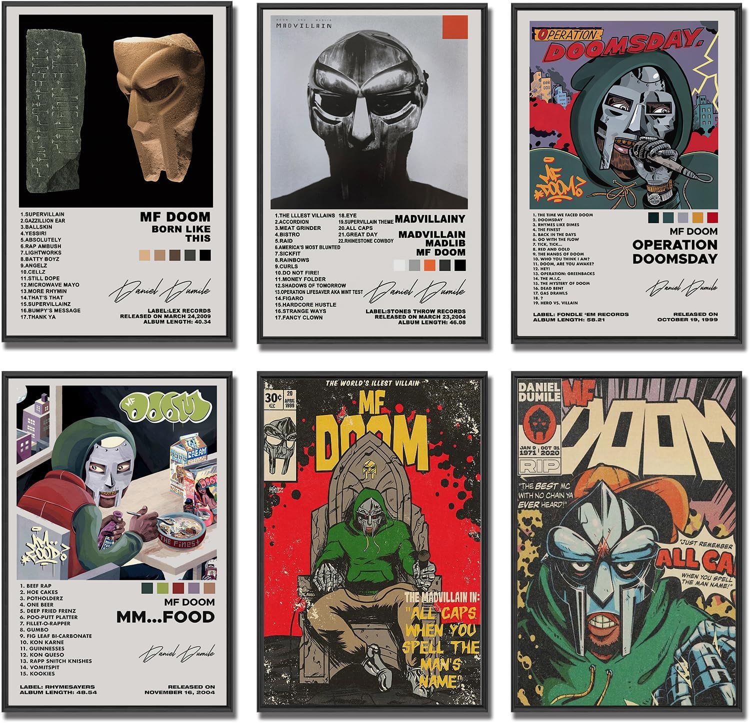 Amazon.com: NZIQB MF DOOM Poster Set of 6 Album Cover Posters 8 by 12 ...