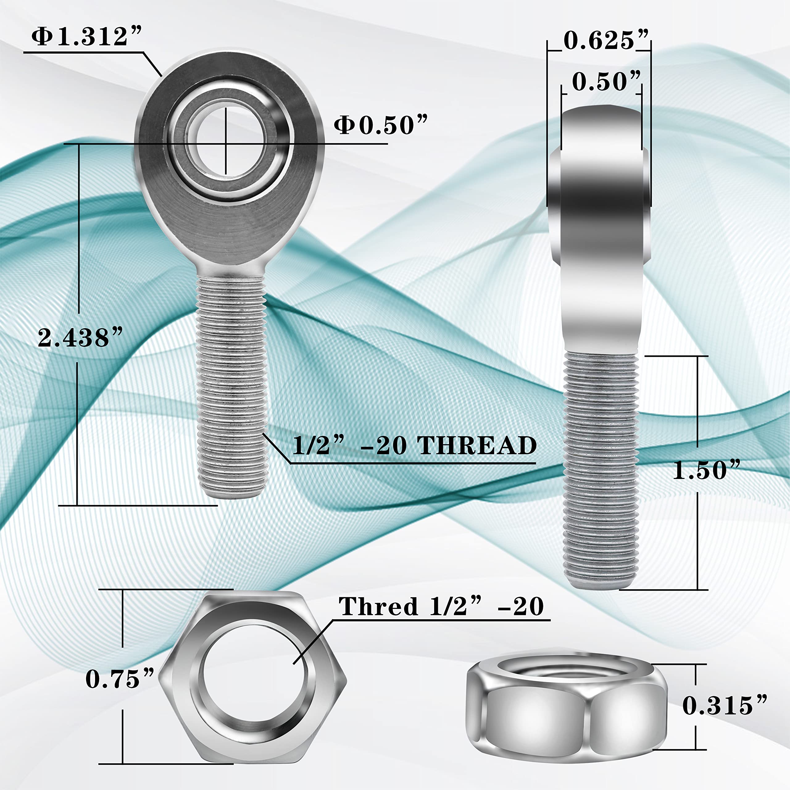 Snapklik.com : 3/4” Heim Joint Rod End Kit, 2 Link 750” Right, And Left ...