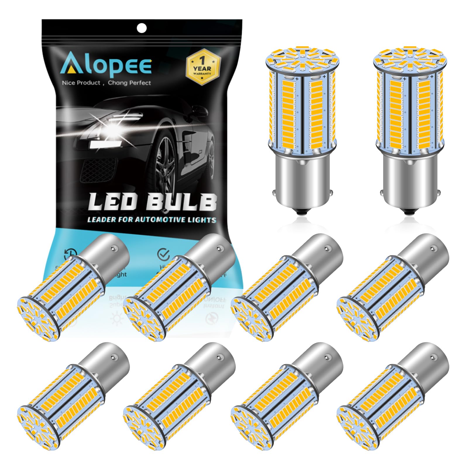 Amazon.com: Alopee 10pcs 1156 LED Bulb Warm White DC 12 Volt 1141 LED ...