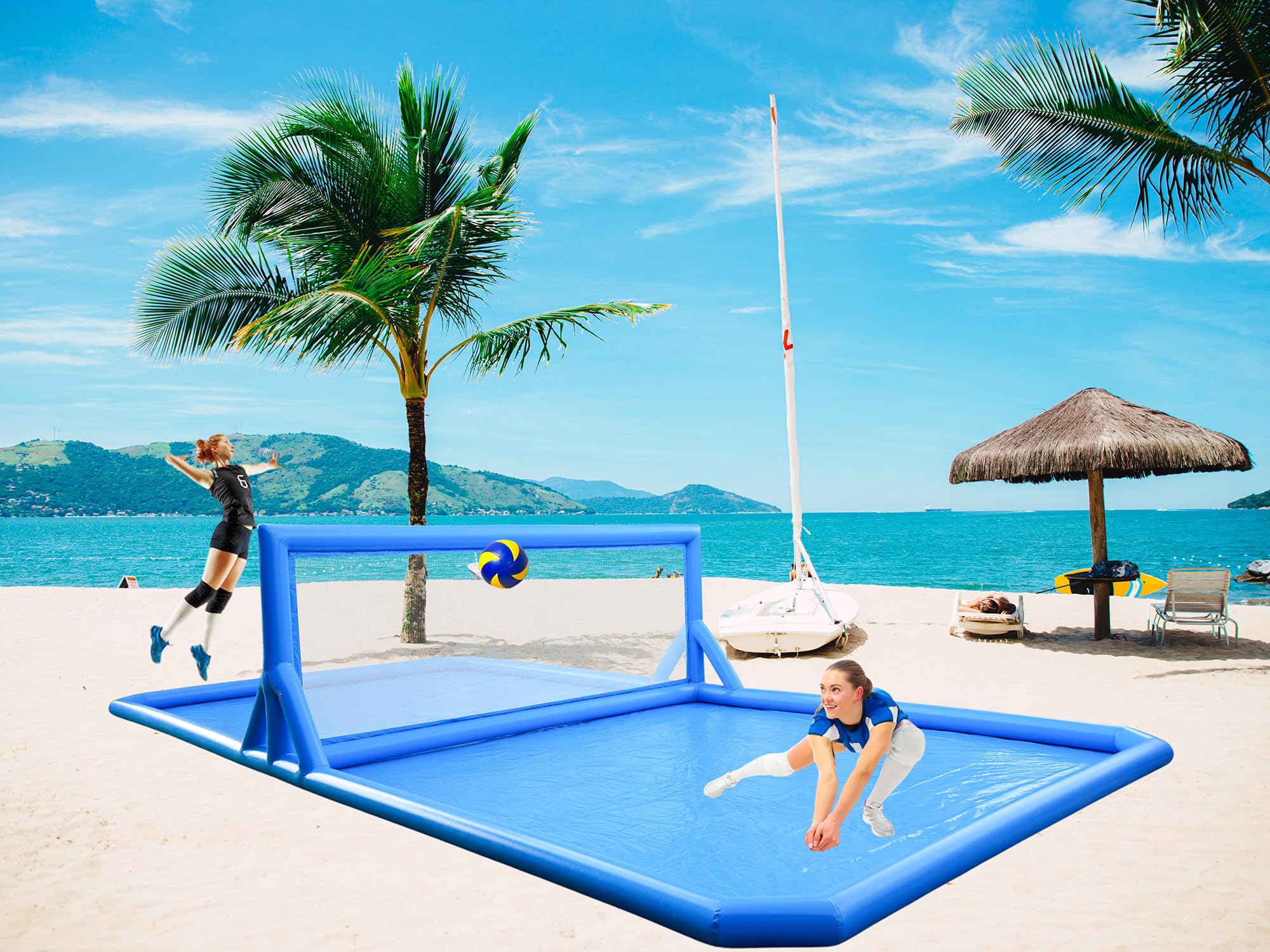 Amazon.com: ULIEGTRS 33FT Blue Inflatable Volleyball Court Outdoor ...