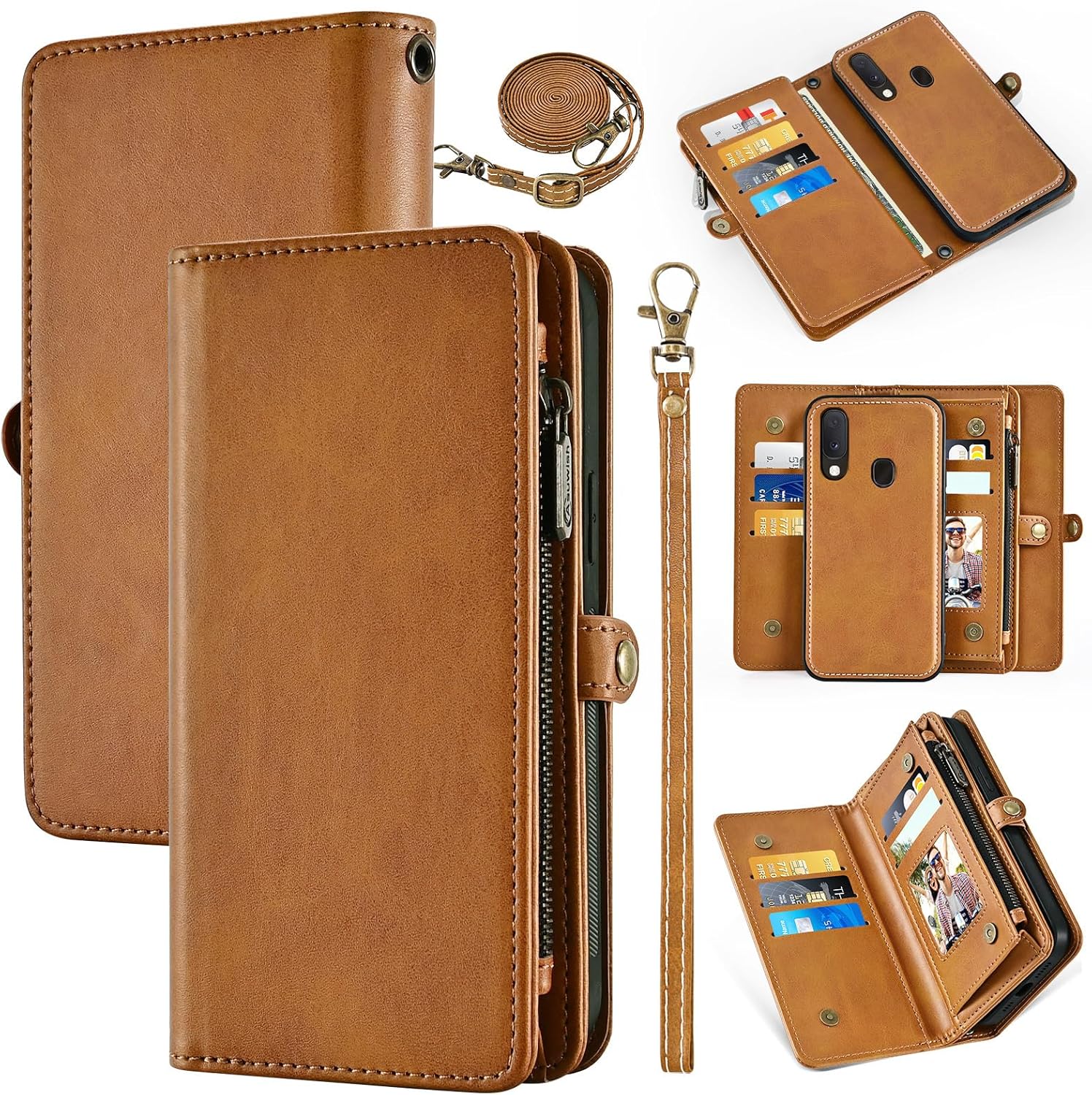 Amazon.com: Dswteny Wallet Case for Samsung Galaxy A20 A30 with Detachable Phone Case, Wrist ...