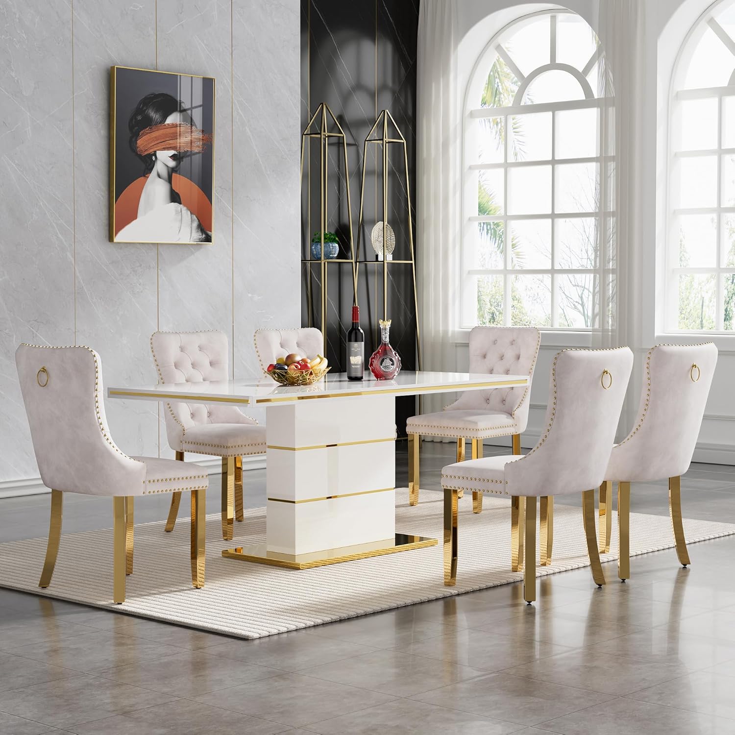 Amazon.com - White Dining Table Set for 6, Modern Kitchen Table and ...