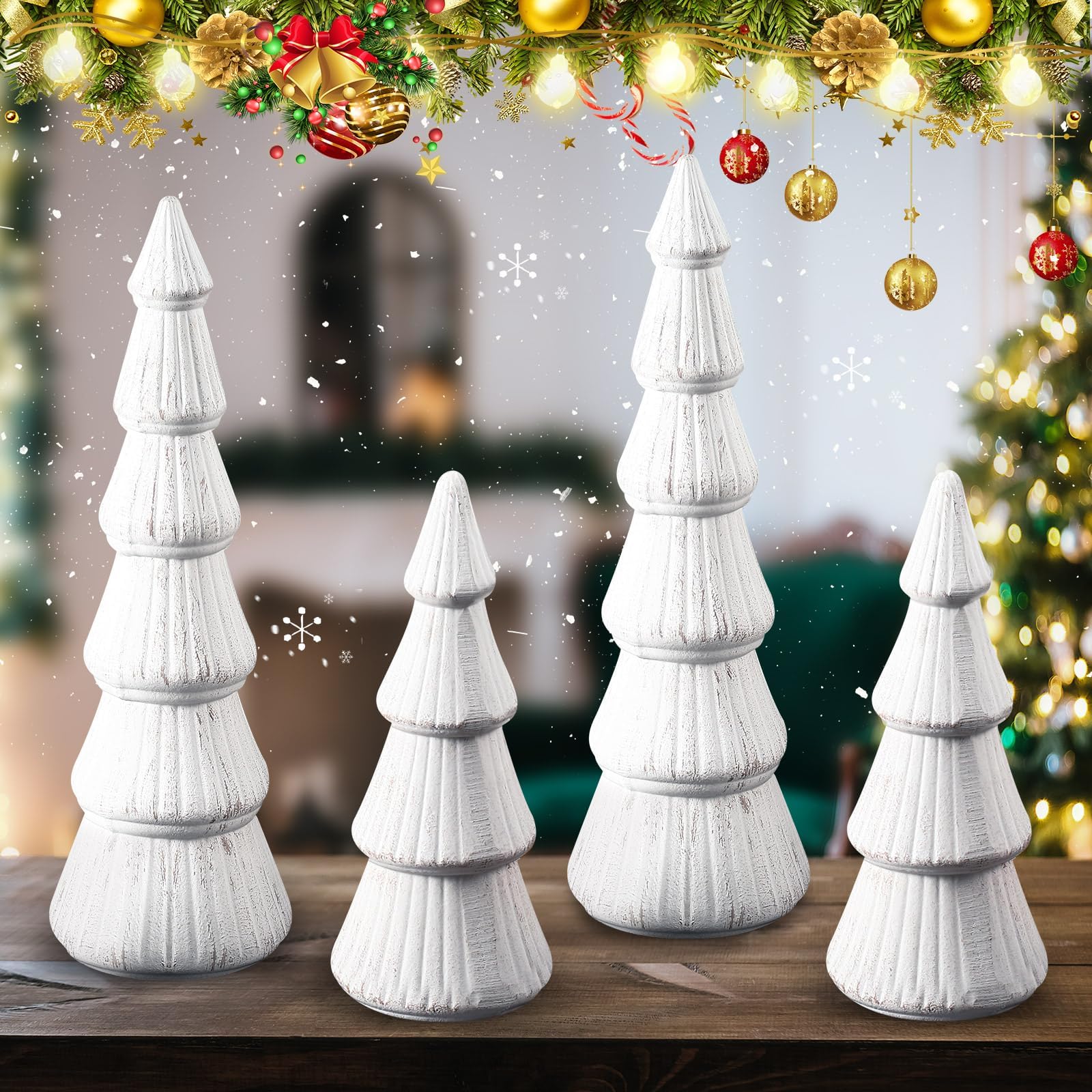 Amazon.com: Zodax Matt White Sculptures, Set of 2 Holiday Tree Figurine ...