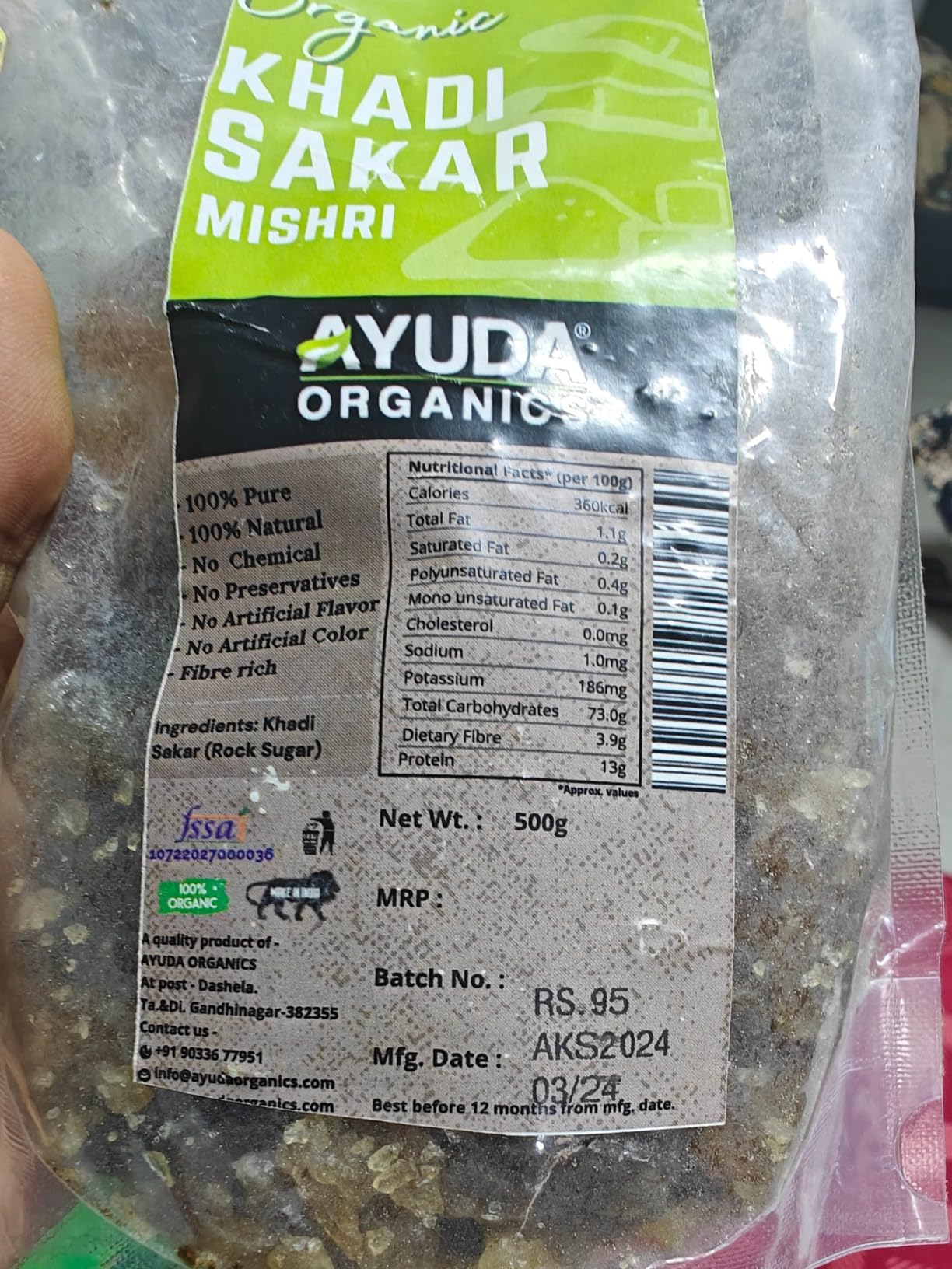 Ayuda Organics Brown Khadi Sakar Mishri (1kg) I Palm and Rock Sugar I ...