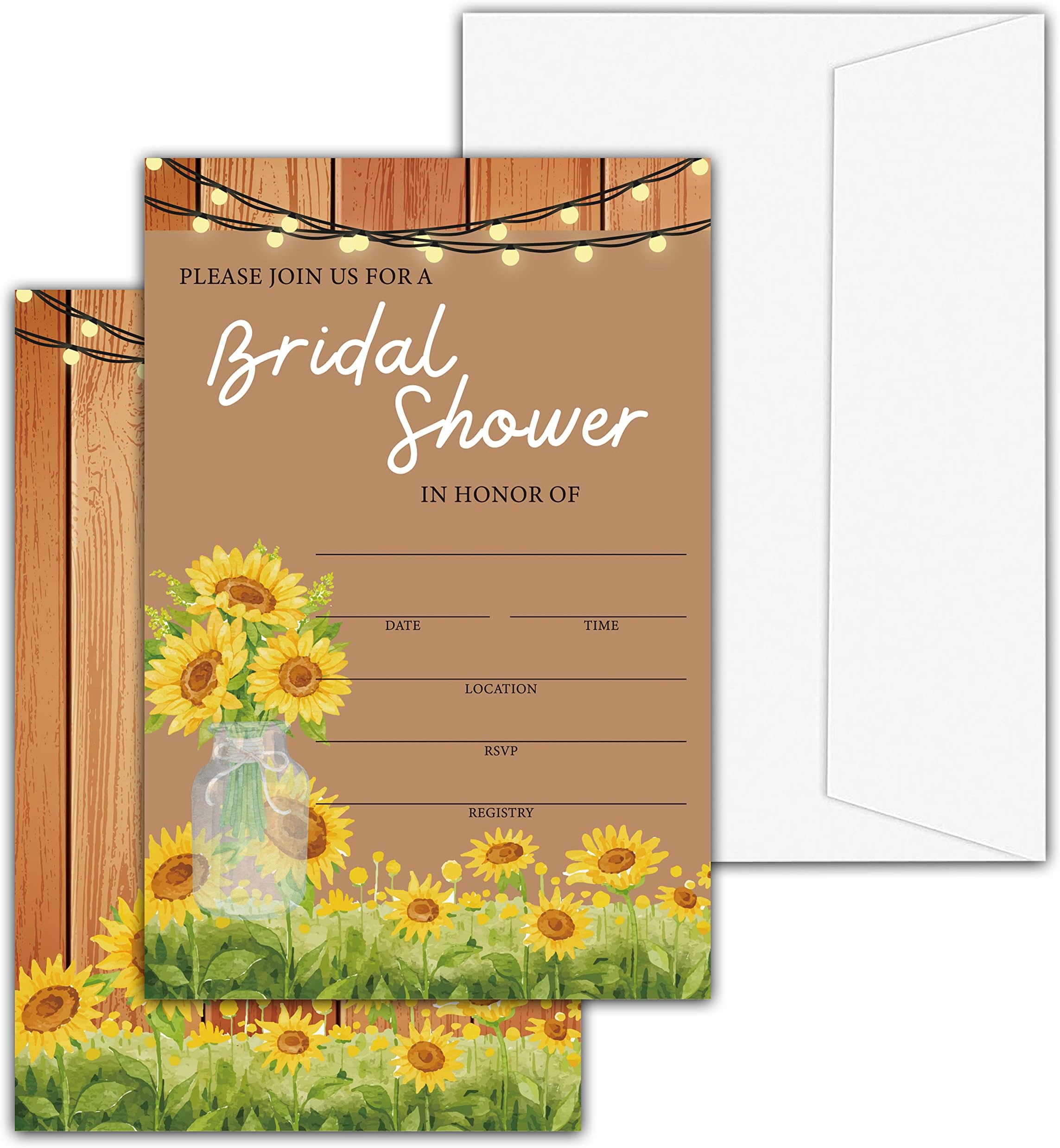 Amazon.com : KFNER Rustic Sunflower Bridal Shower Invitations, Country ...