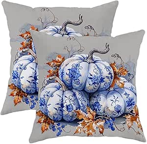 Amazon.com: Fall Pillow Covers Set of 2, Blue and White Pumpkin Throw ...