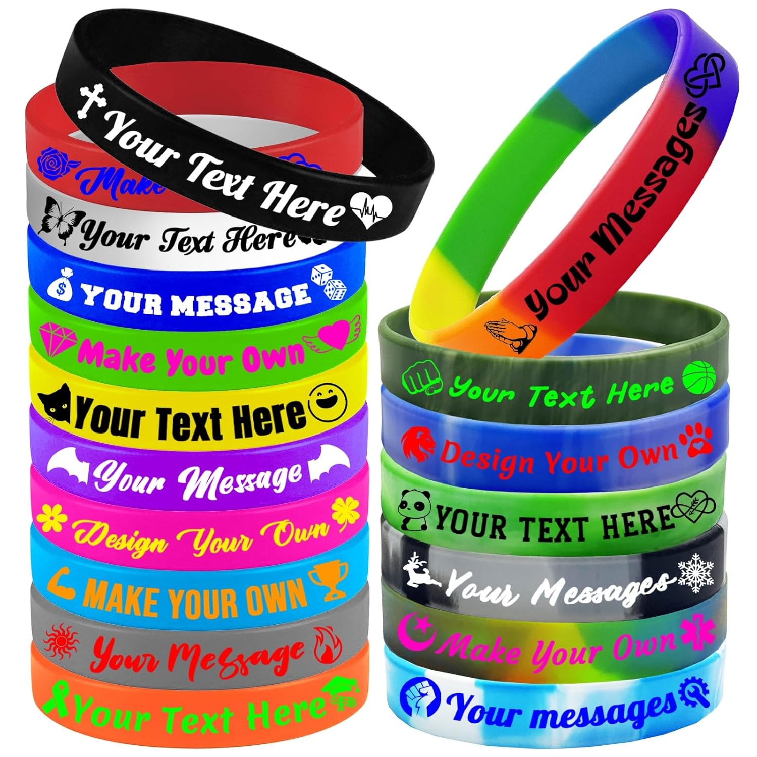 Amazon.com: Custom Rubber Bracelets - Add Text/Message and Optional ...