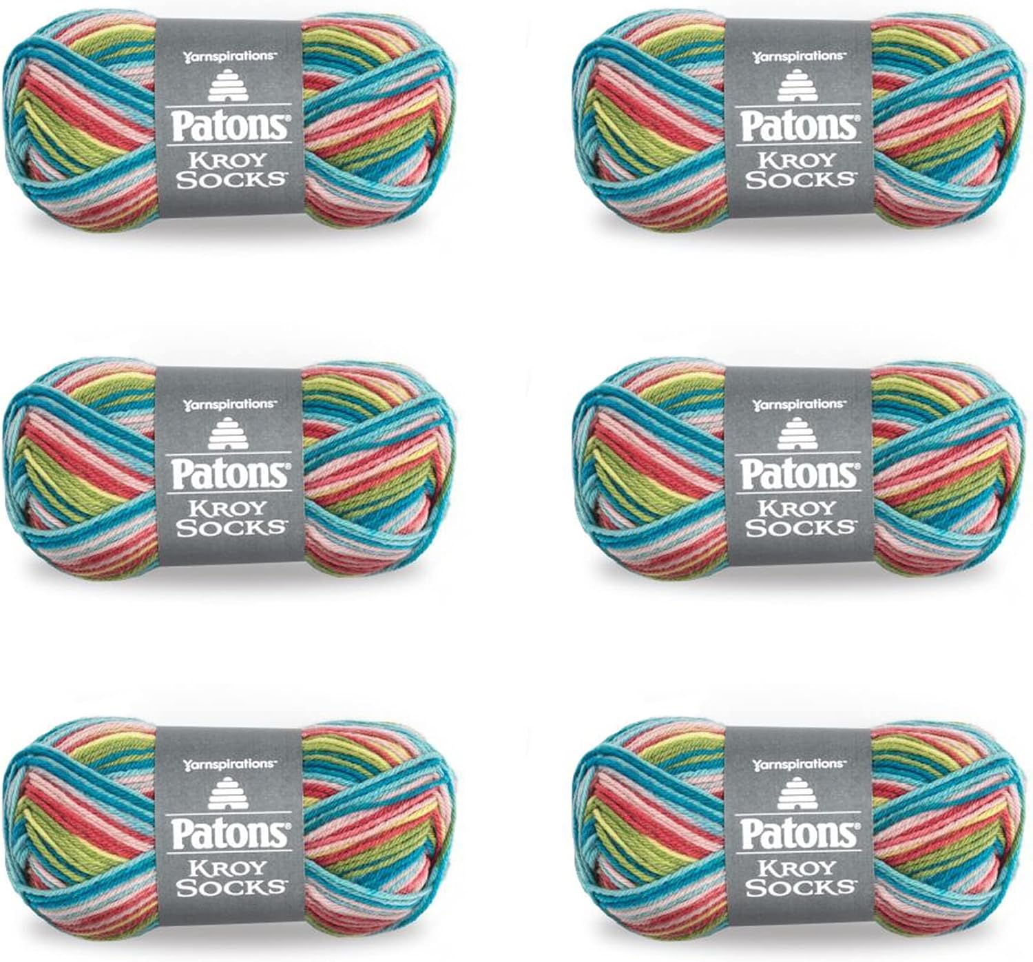 Patons Kroy Socks Meadow Stripes Yarn - 6 Pack of 1.75oz/50g - Blended ...