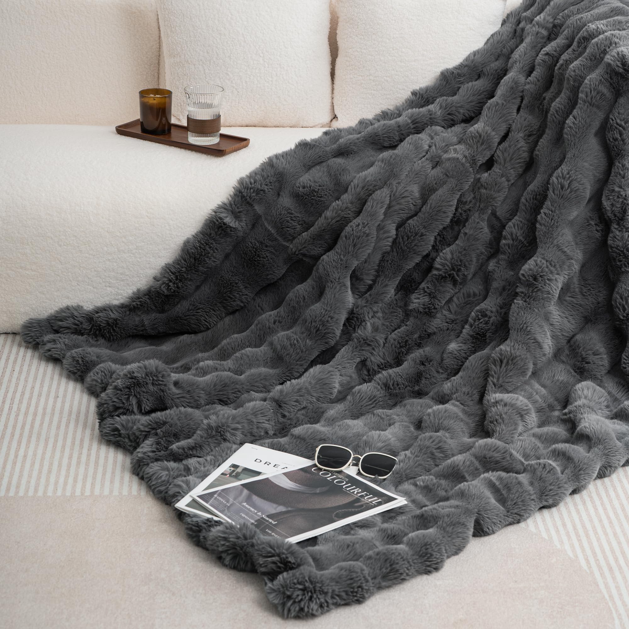 Amazon.com: July Warm Bubble Faux Fur Throw Blanket, Soft Plush Throw ...
