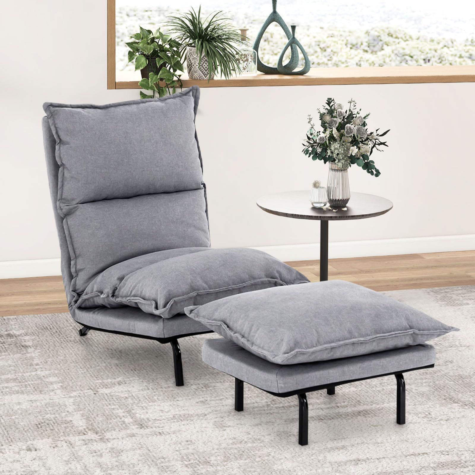 Amazon.com: Giantex Accent Chair with Ottoman Gray, Upholstered Lazy ...