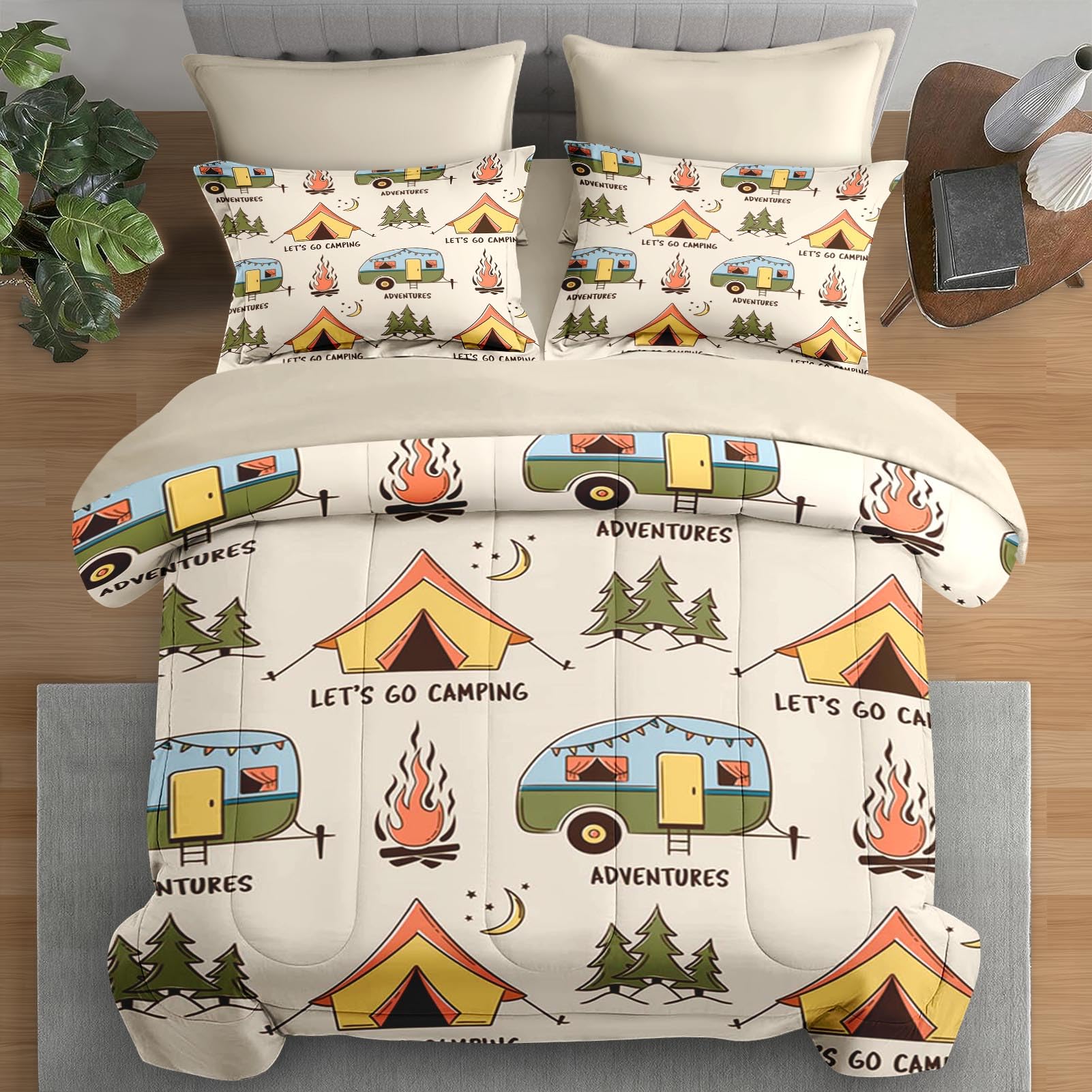 Amazon.com: Pamnest Comforter Set Queen Size, Summer Camp Camper 7 Pcs ...