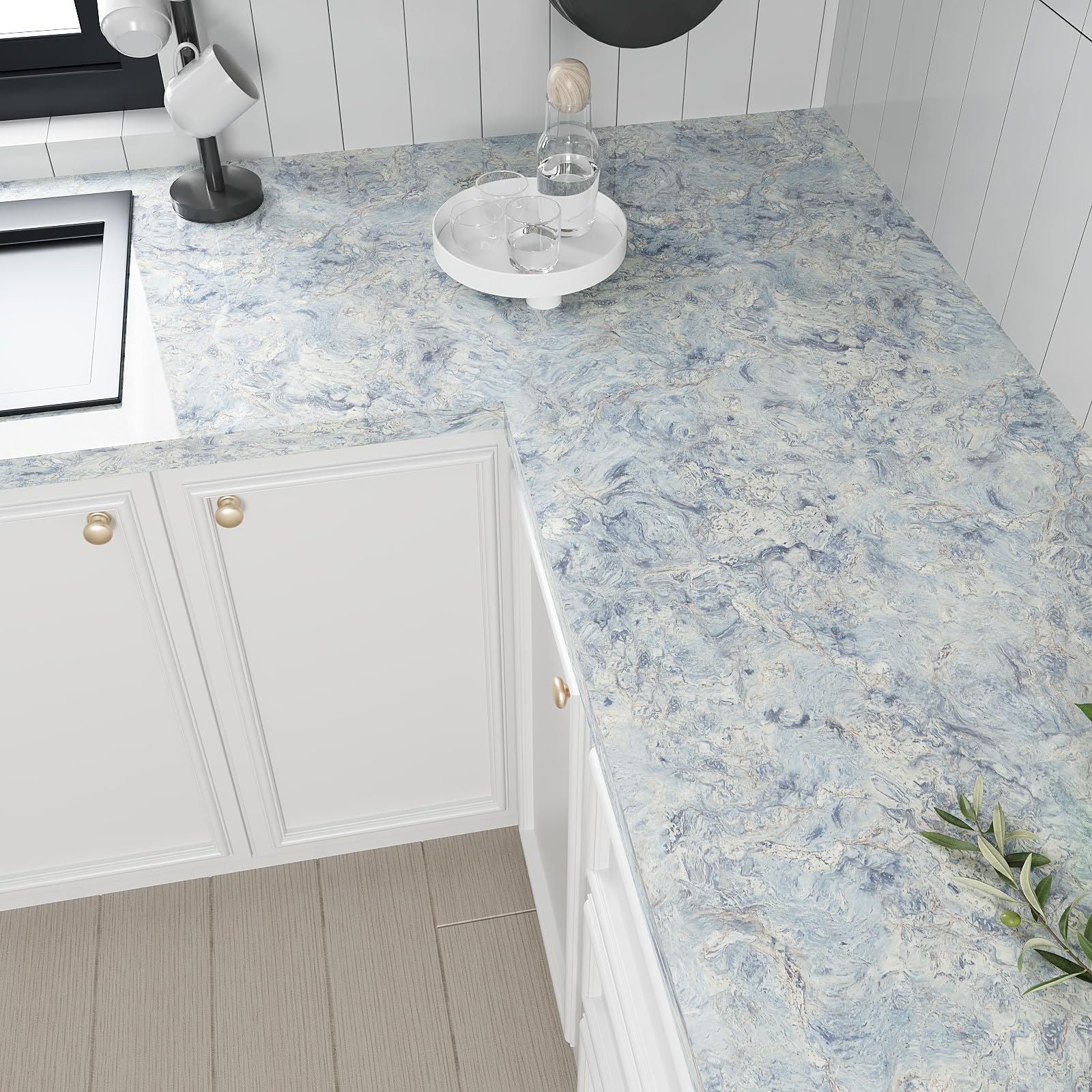Countertop Cover Blue White Gold Veins Marble Contact Paper - Peel And ...
