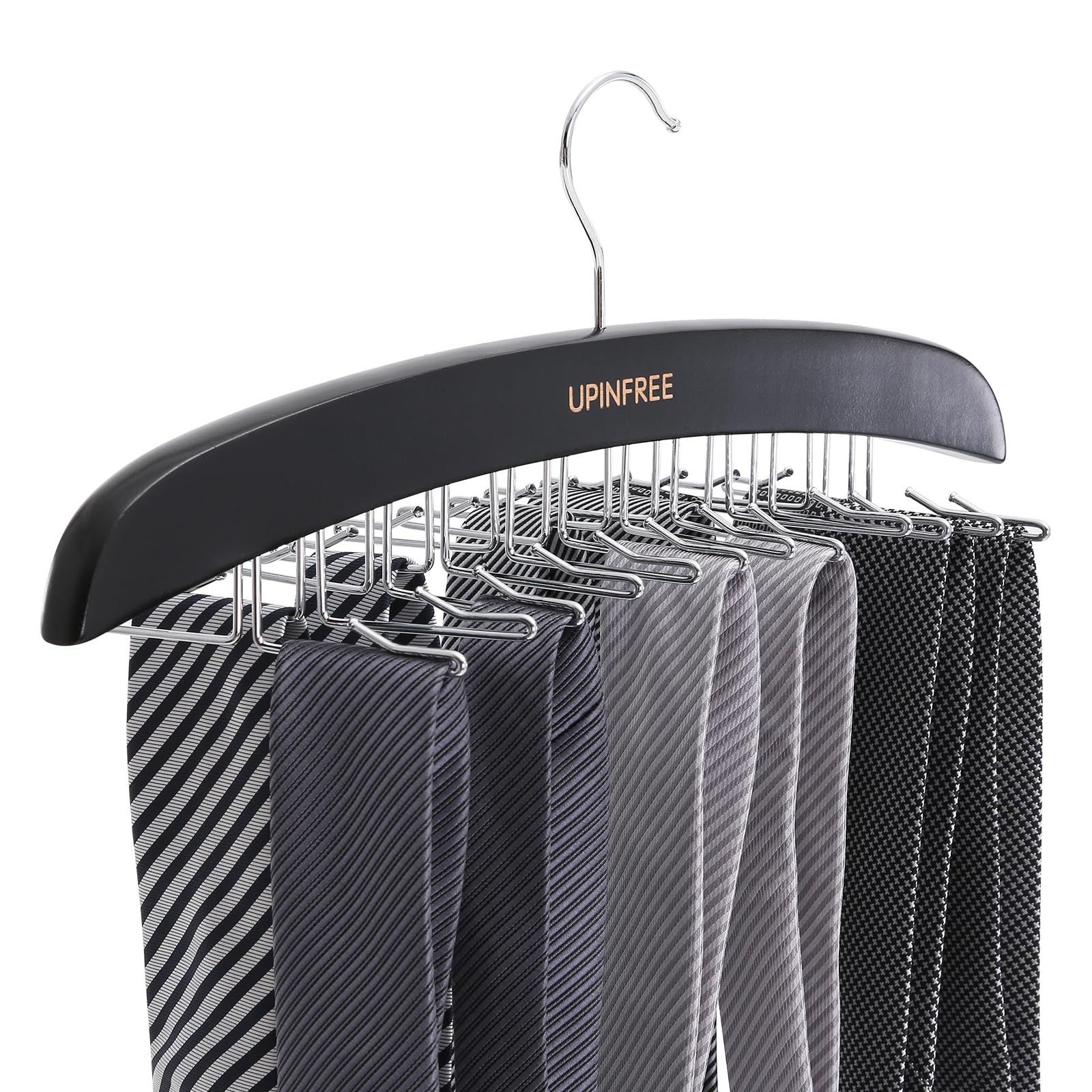 Amazon.com: UPINFREE Tie Rack with 24 Hooks,Premium Wooden Tie Hanger ...