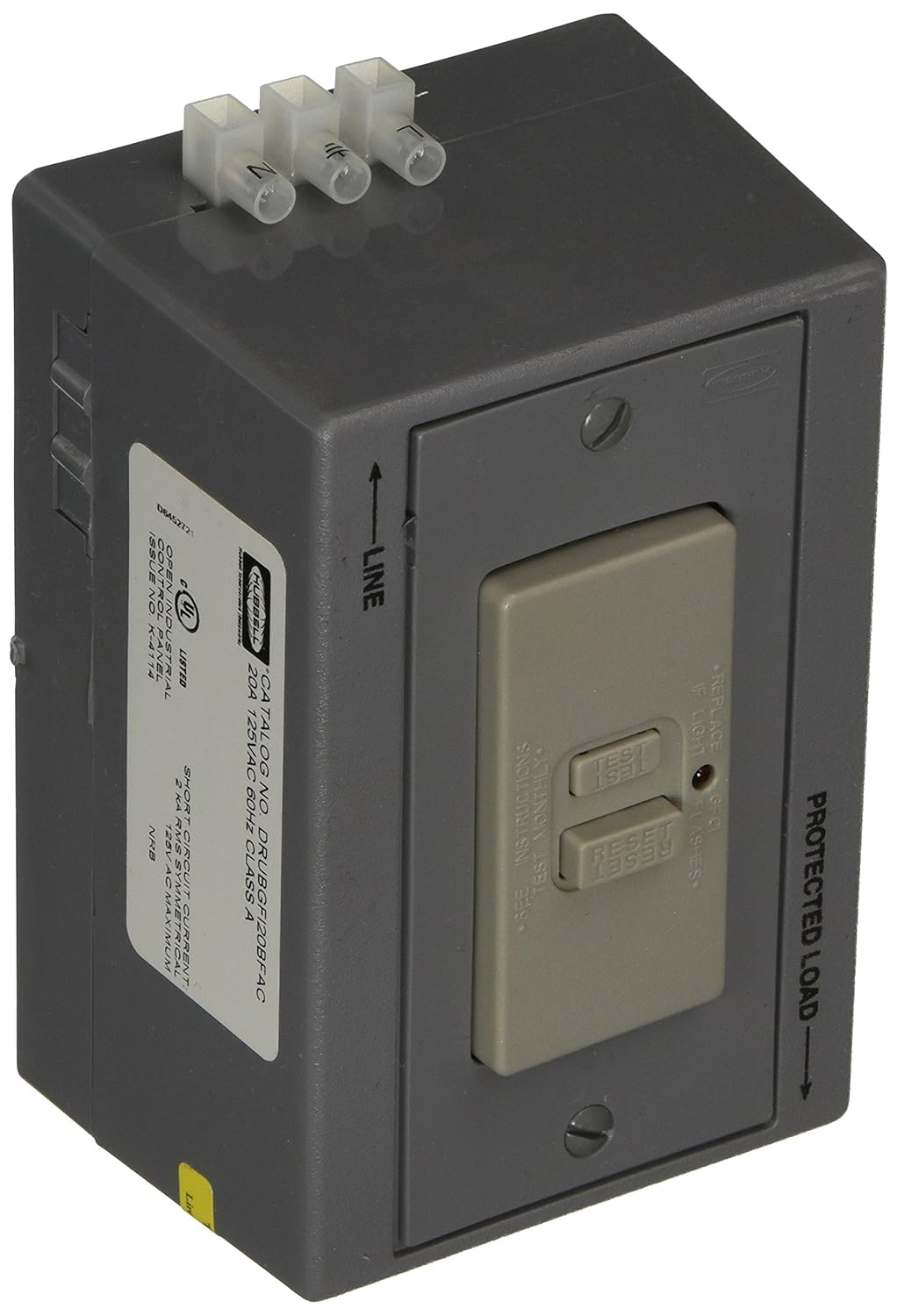 Hubbell DRUBGFI20BFAC DIN Rail Utility Box, 20 amp, 125V, BF GFCI, with ...