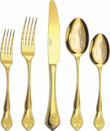 Amazon.com | Luxury 20-Piece Gold Silverware Set Service for 4, Mirror ...