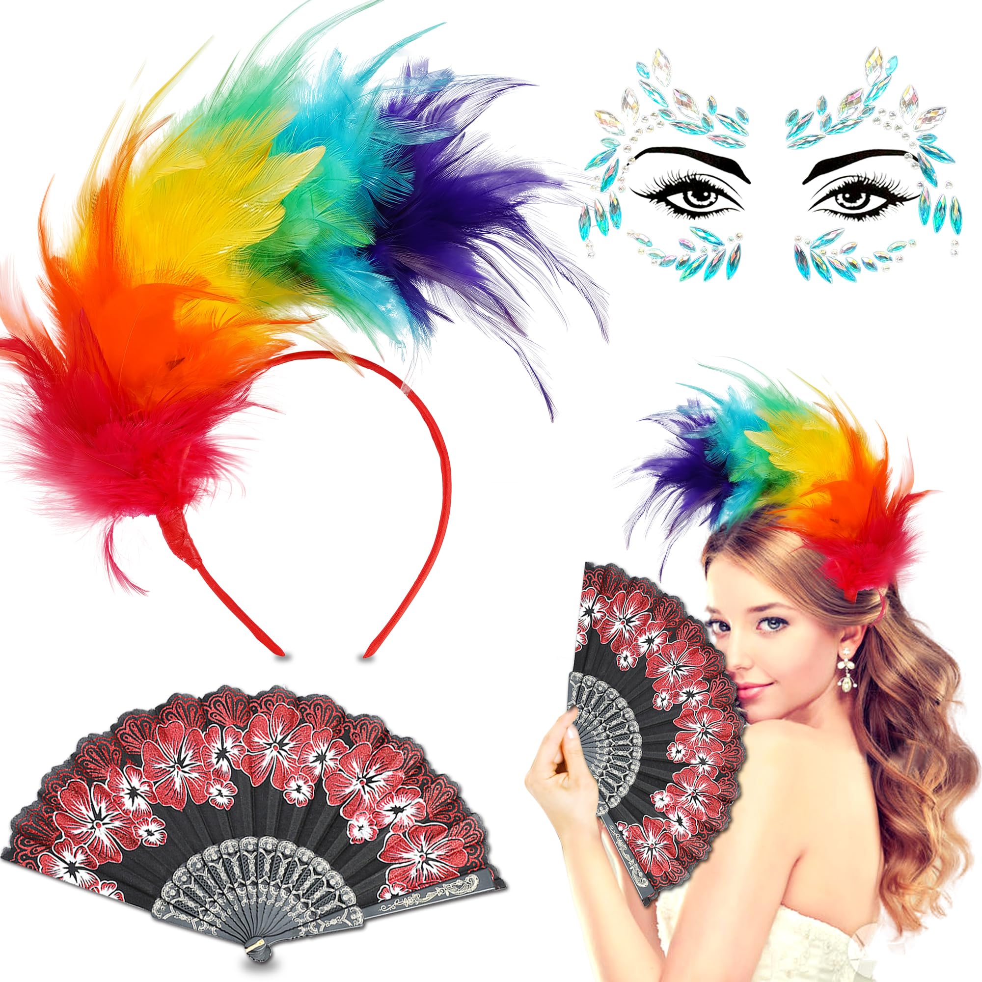 Echehi Colourful Feather Headband Fascinator Headbands Cosplay Hair ...
