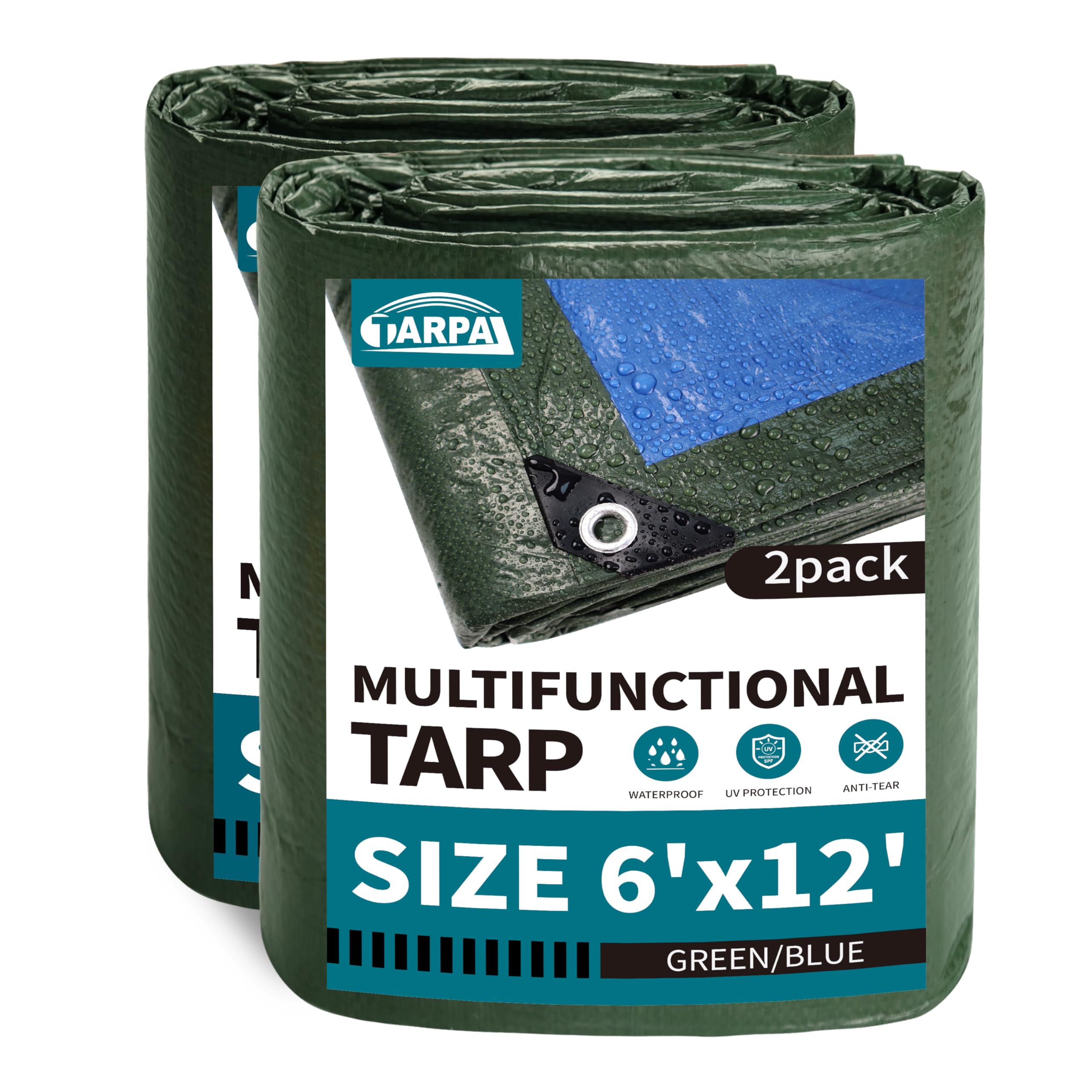 TARPAL 6x12 feet Green Tarp Waterproof (2 Pack) Small tarps ...