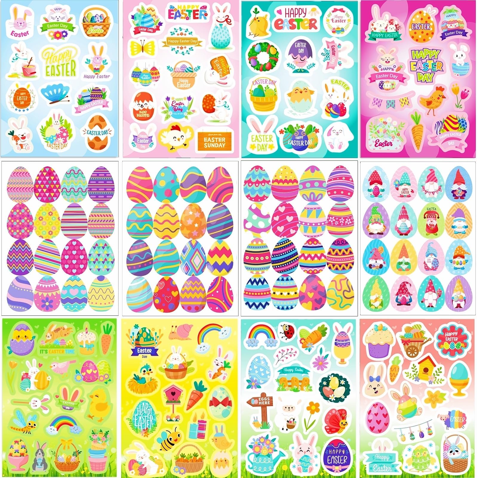 Amazon.com: 500 Pcs Easter Stickers 1.5 Inch Bunny Stickers Cute Egg ...