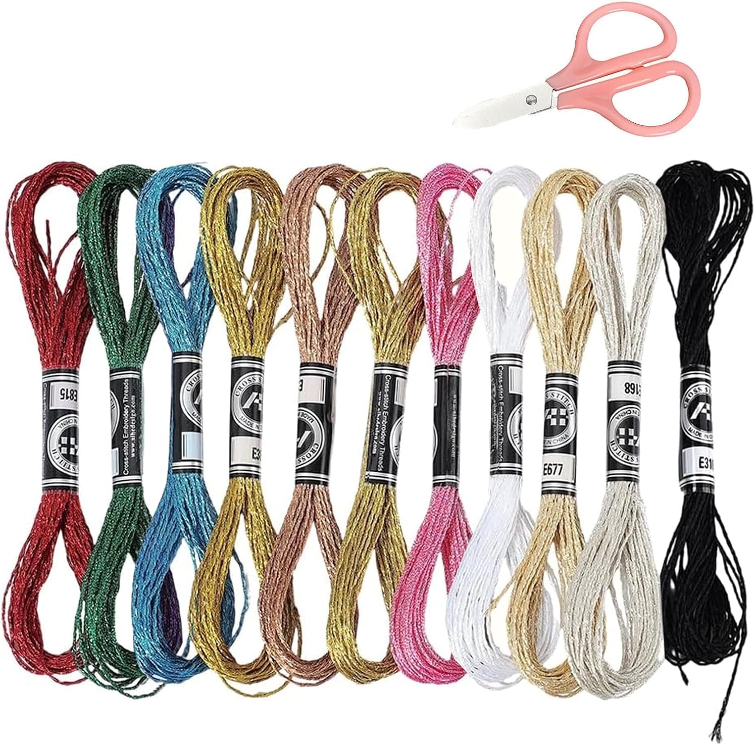 Embroidery Threads 11 Skeins Glitter Metallic Embroidery Floss Cross ...