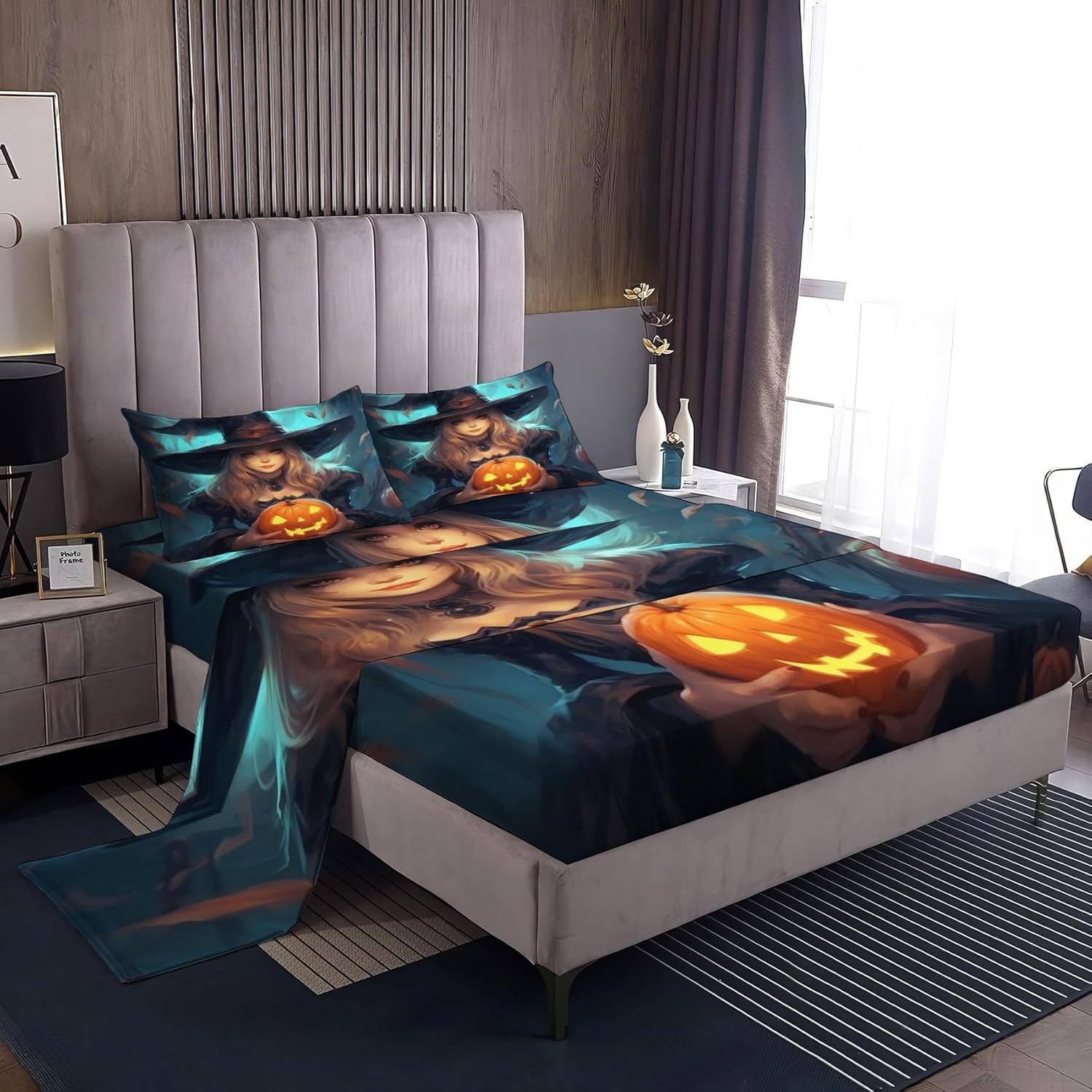 Amazon.com: GEDAEUBA Halloween Sheets Queen Size - Witch Pumpkin Bed ...