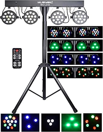 Amazon.com: MUSYSIC LED Light Show Kit–, 4 Par Powerhouse GigBar for ...