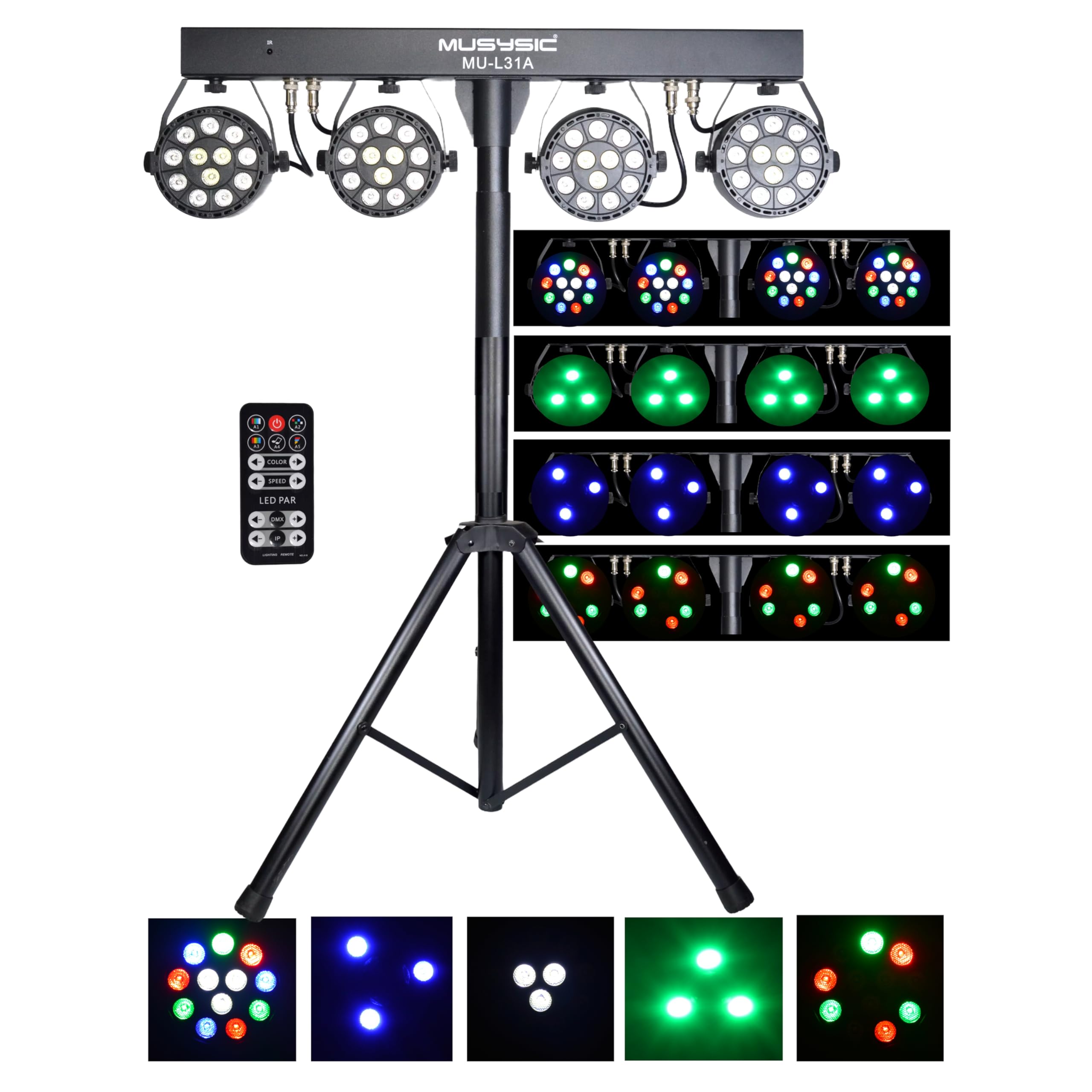 Amazon.com: MUSYSIC LED RGB Dj Light with Stand, 4 Par Powerhouse ...