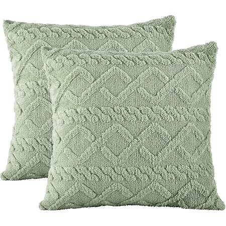 DANUBEE Pack of 2 Soft Plush Sage Green Cushion Covers 45x45 Boho Style ...