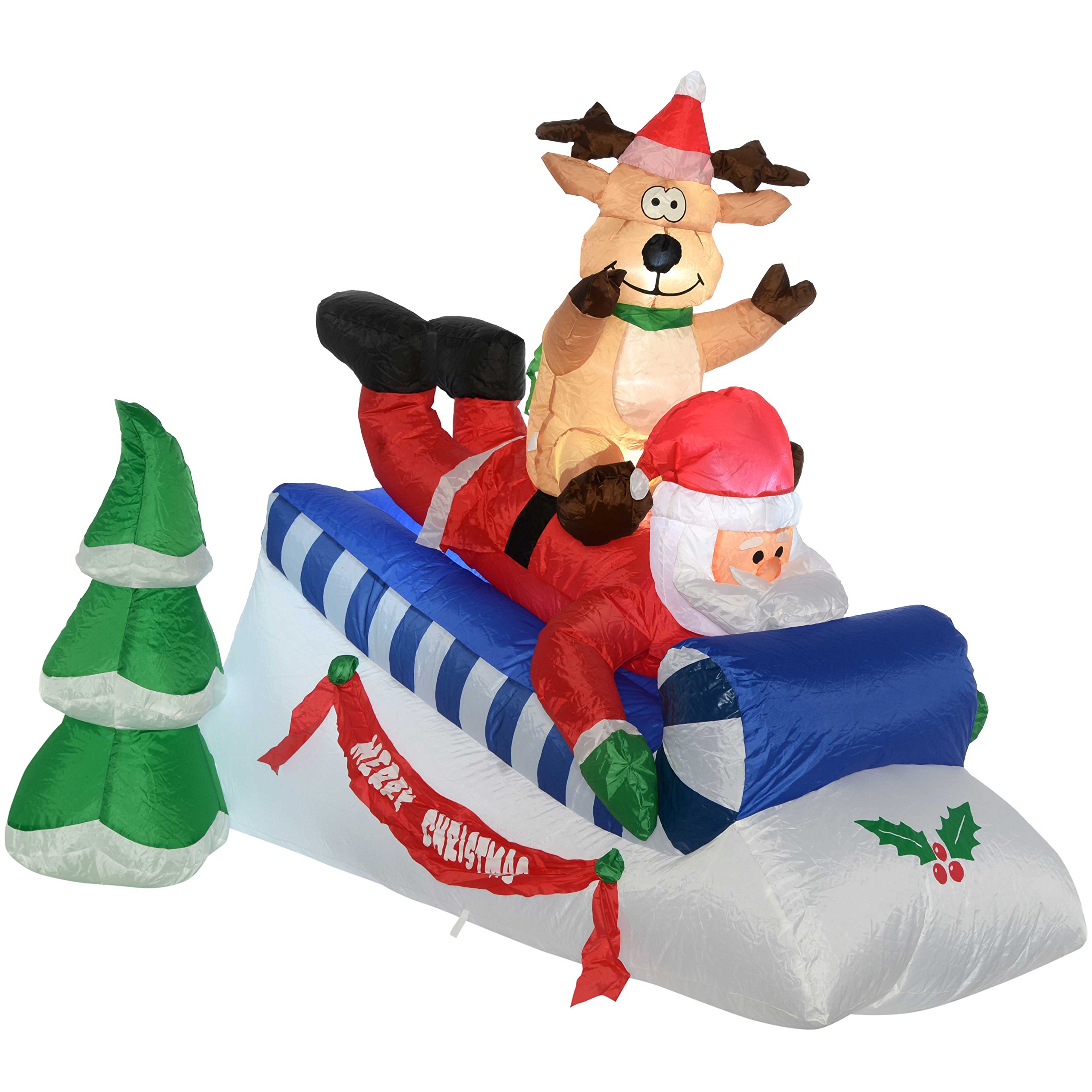 WeRChristmas Pre-Lit Santa and Reindeer Sleigh Inflatable with LED ...