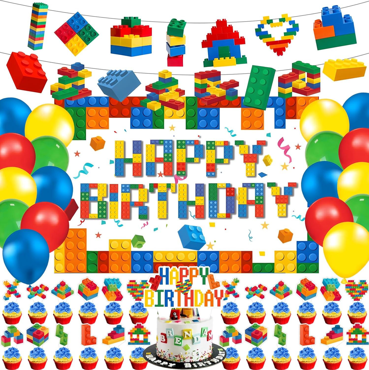 Amazon.com: 61 Pcs Building Blocks Birthday Party Supplies, Building ...