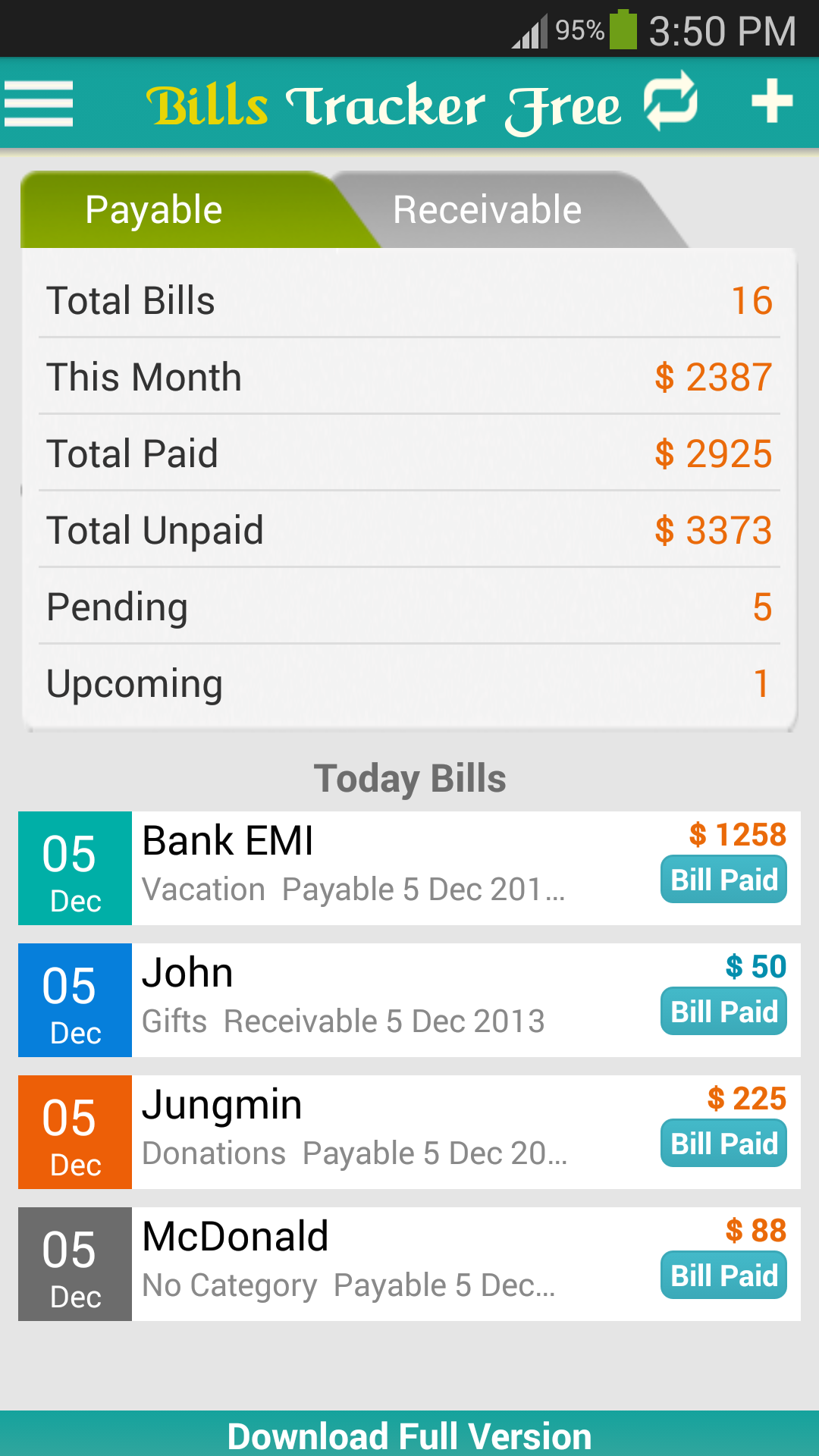 Bills Tracker Free - App on Amazon Appstore