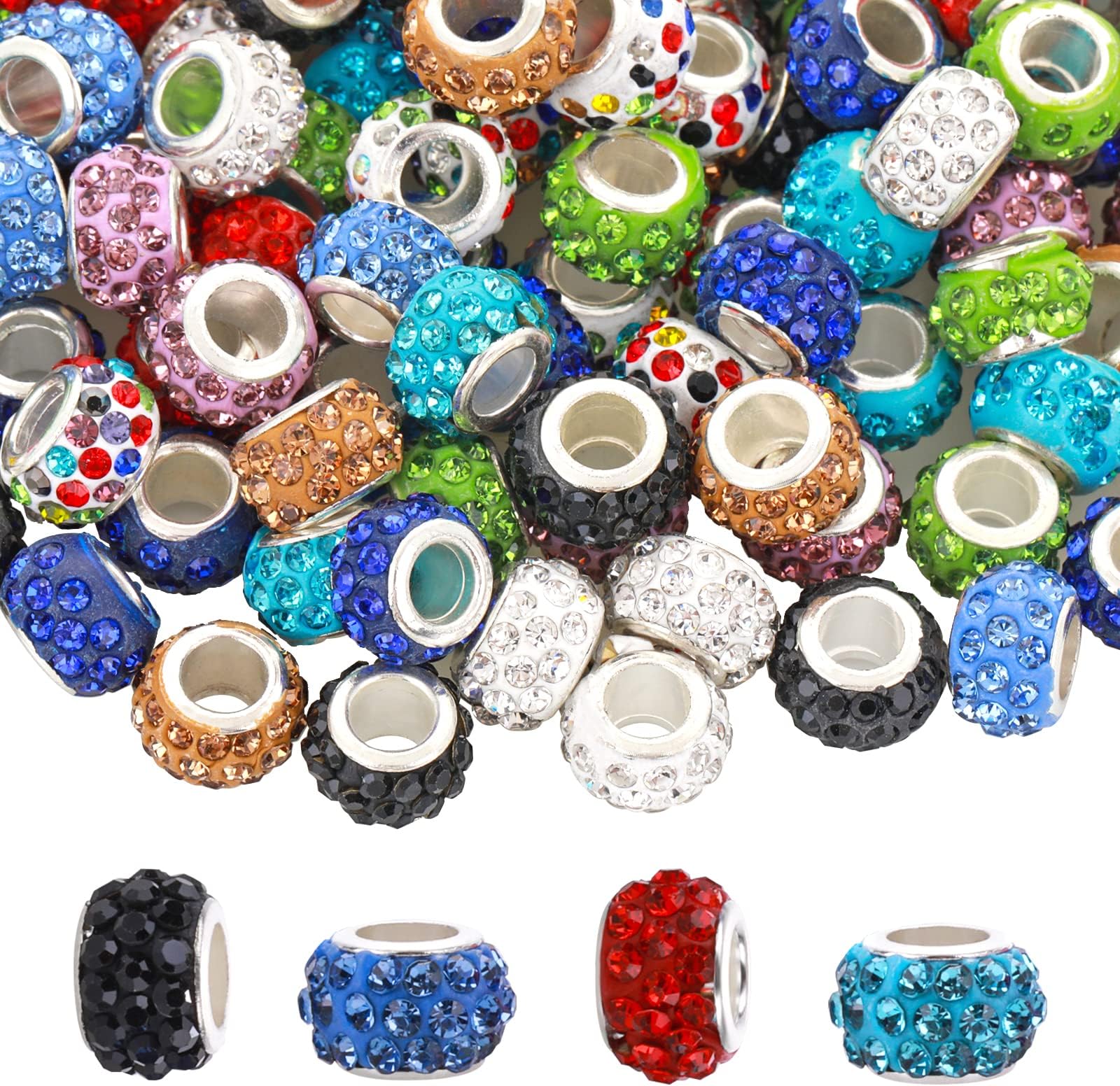 TOAOB 50pcs 10 Colors Glass European Beads Big Hole Beads Murano Charms ...