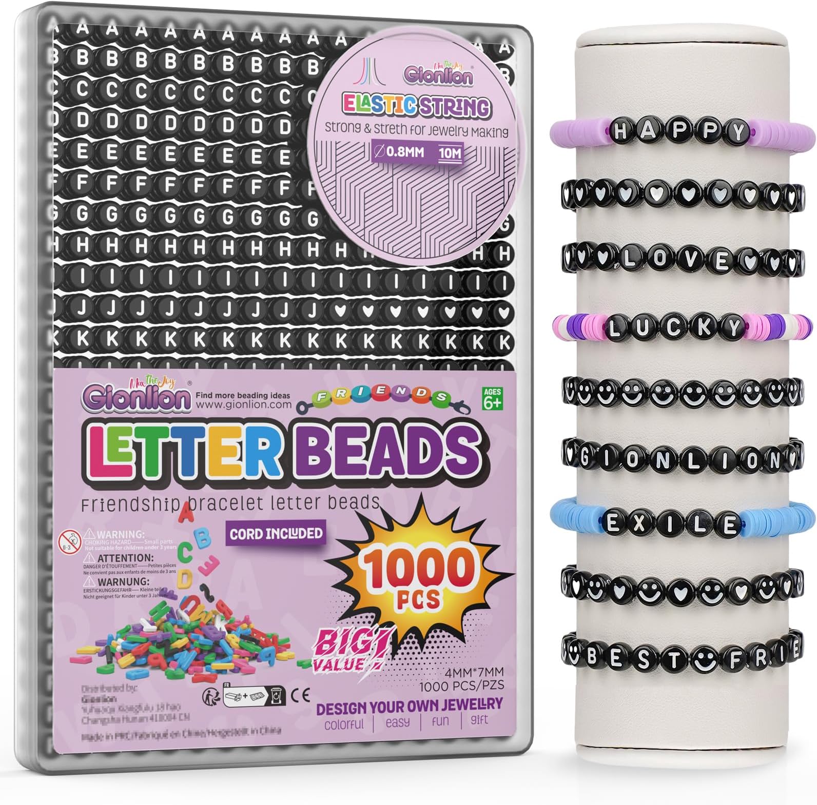 Amazon.com: Gionlion 1000Pcs Letter Beads for Bracelet, Round Alphabet ...