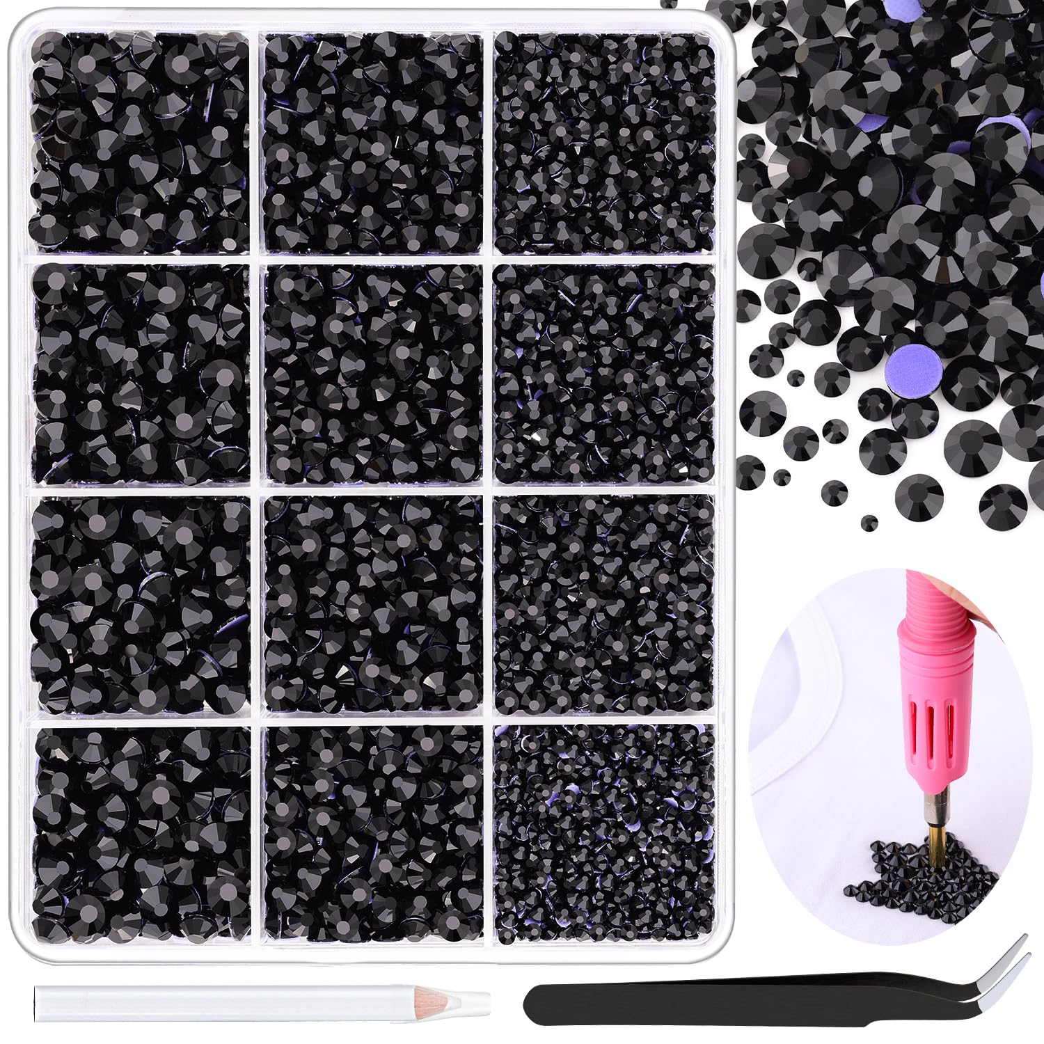 Amazon.com: 6800Pcs Black Hotfix Rhinestones for Clothing, 2-5mm Mixed ...